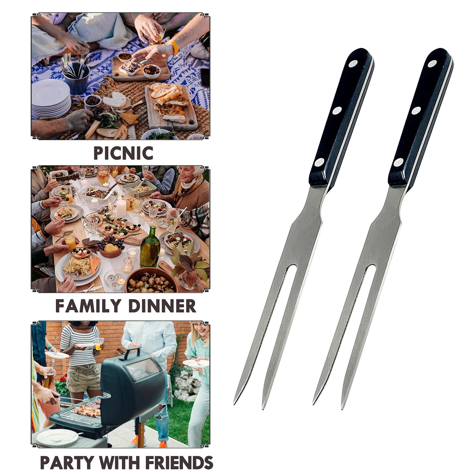 Stainless Steel, 12 in Overall, Two Tine Meat forks, Bbq Accessories ...