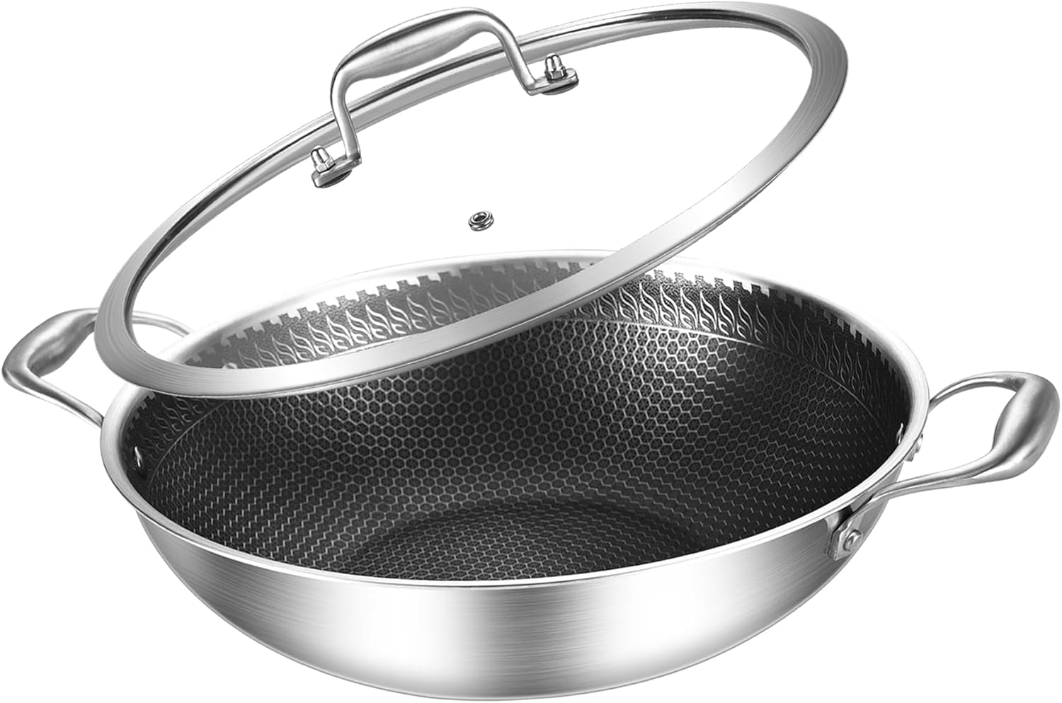 Stainless Steel 13 Inch Wok Pan with Lid, Woks & Stir-fry Pans Nonstick ...