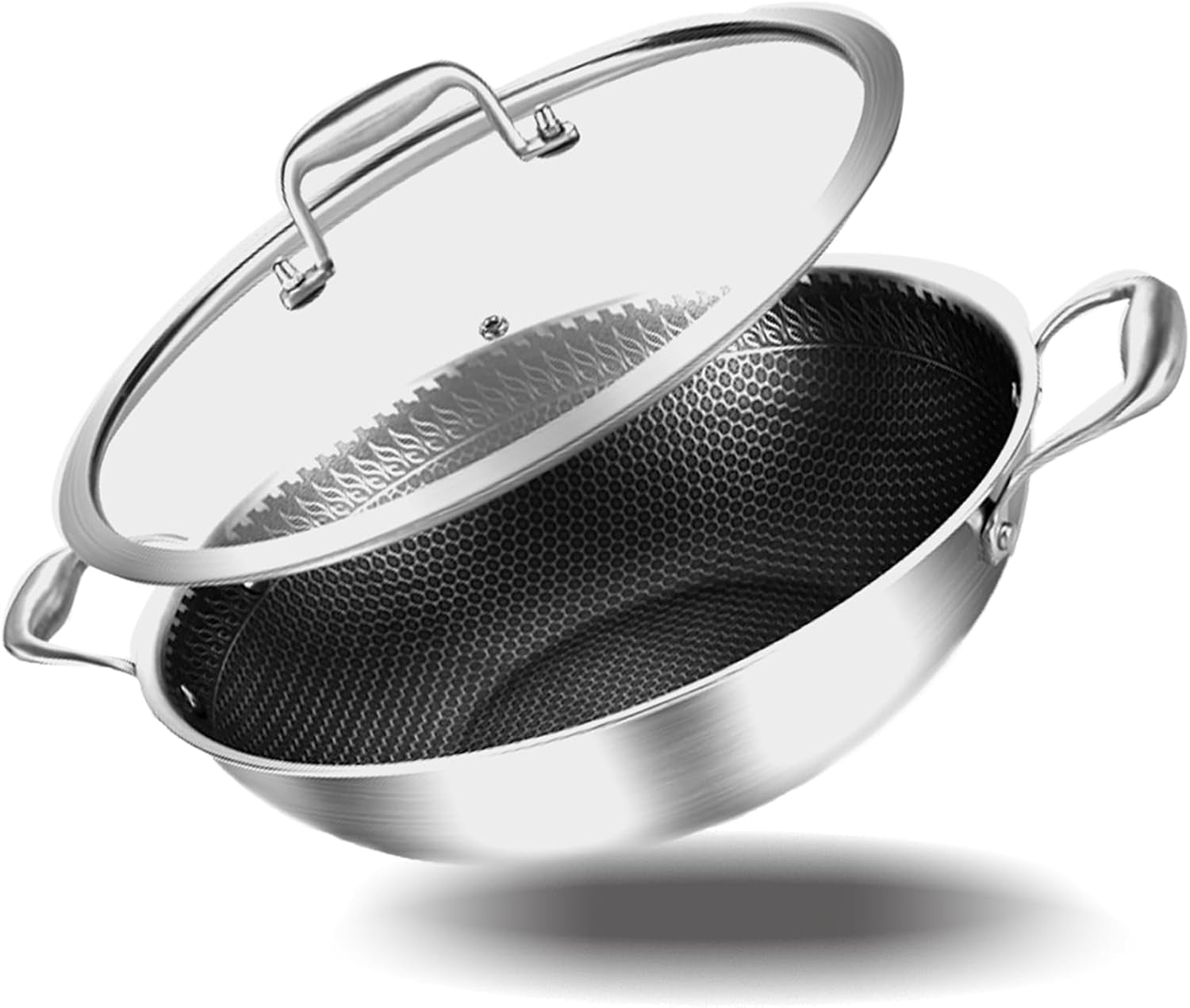 Stainless Steel 13 Inch Wok Pan With Lid,woks & stir-fry pans nonstick ...