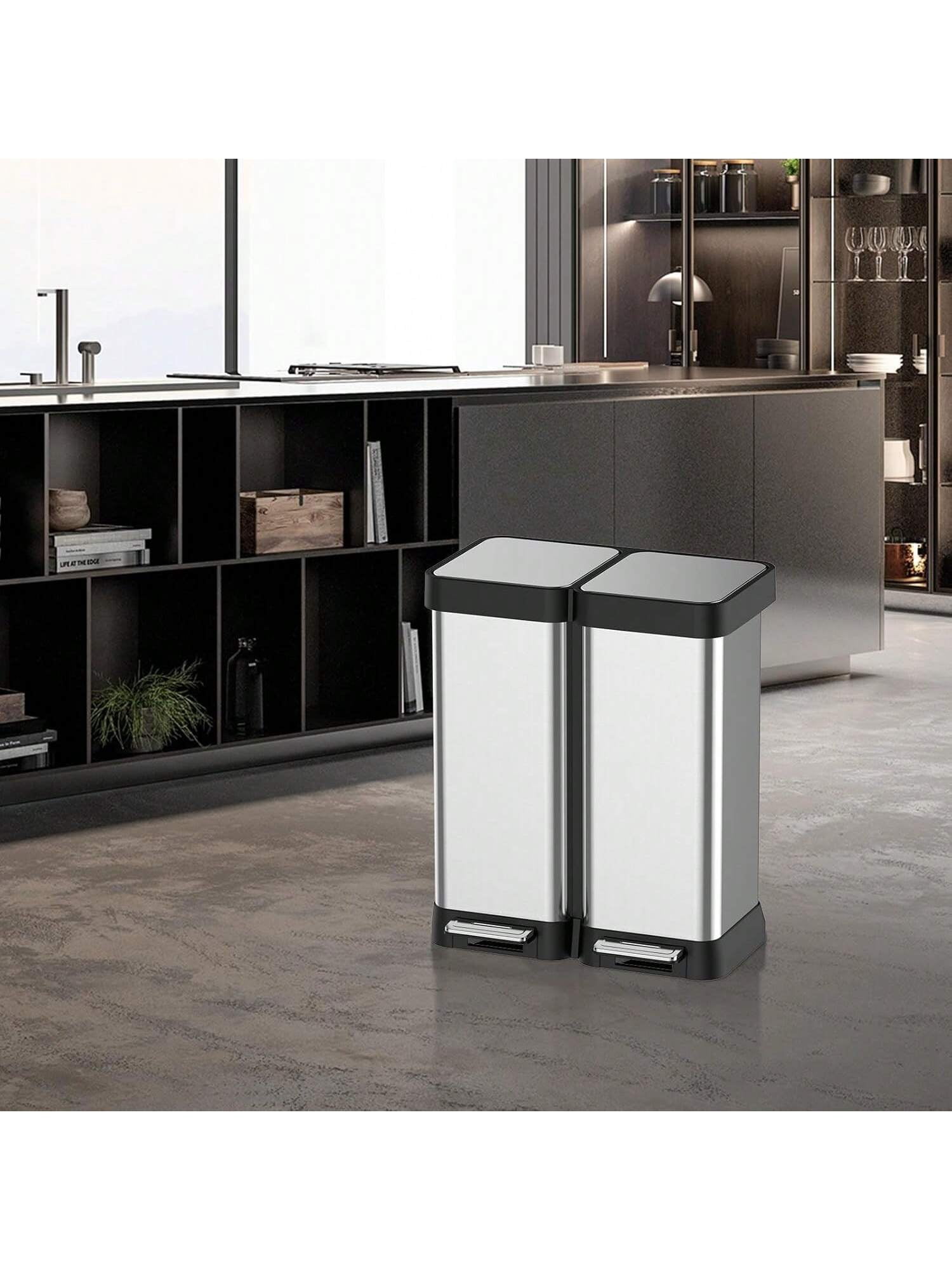 Stainless Steel 16 Gallon Kitchen Trash Can Dual Compartment for ...
