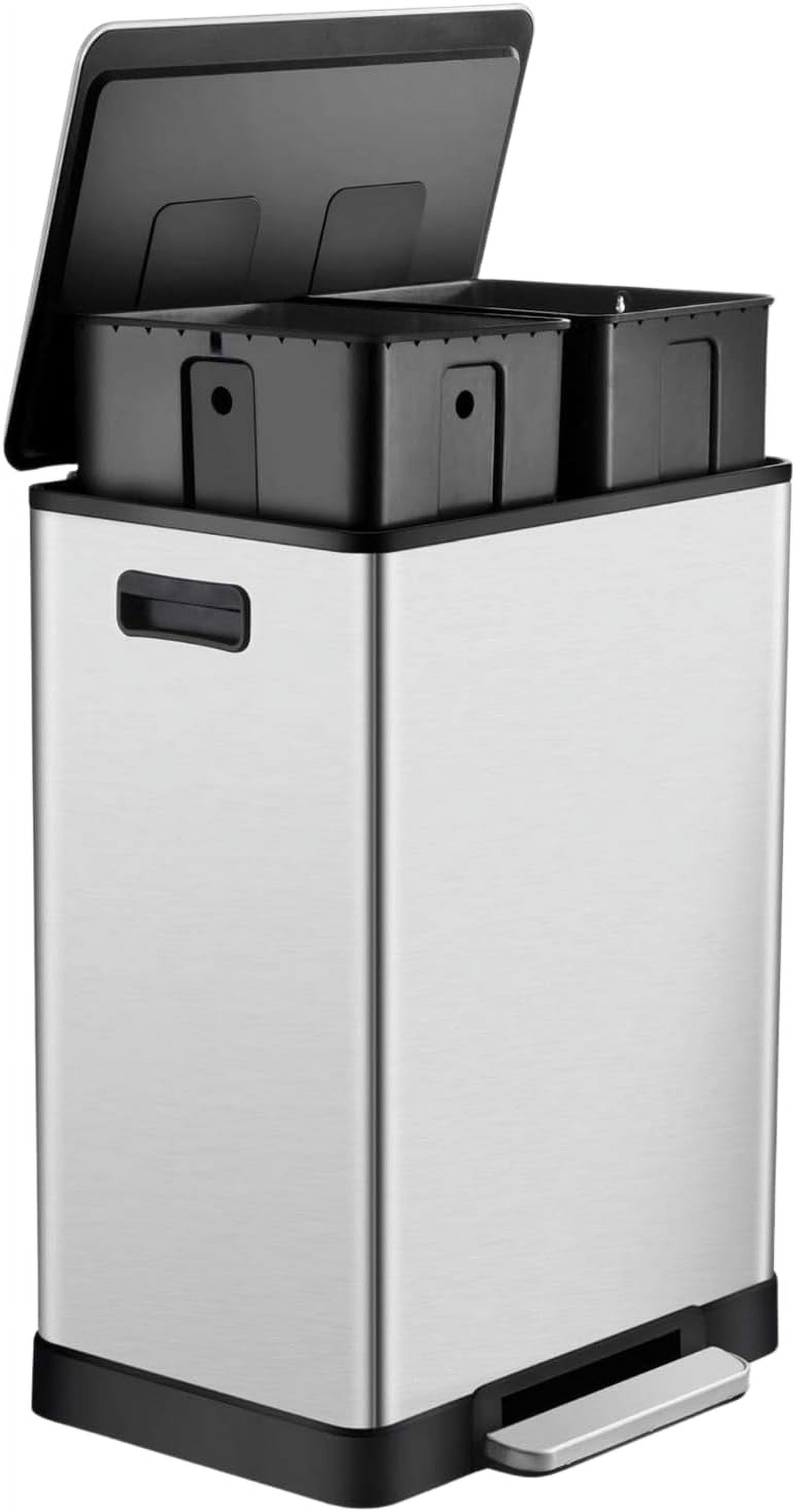 Stainless Steel 16 Gallon Trash Can - Durable Dual Trash Can for ...