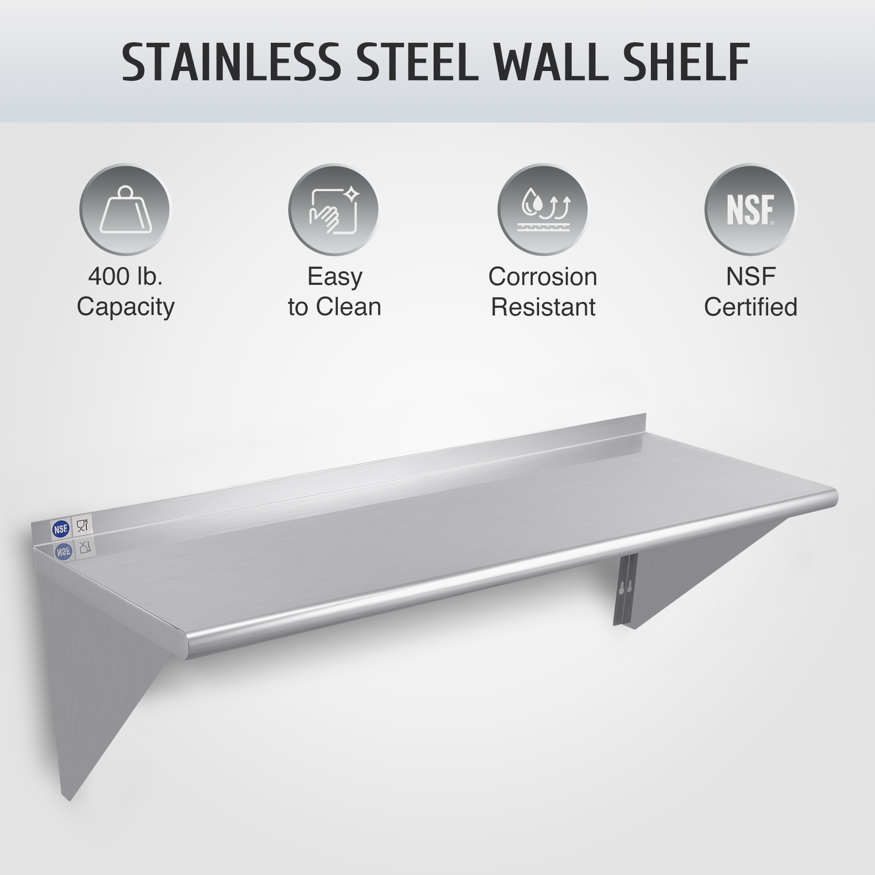 Stainless Steel 18"x48" Kitchen Wall Mount Shelf for Home Commercial ...