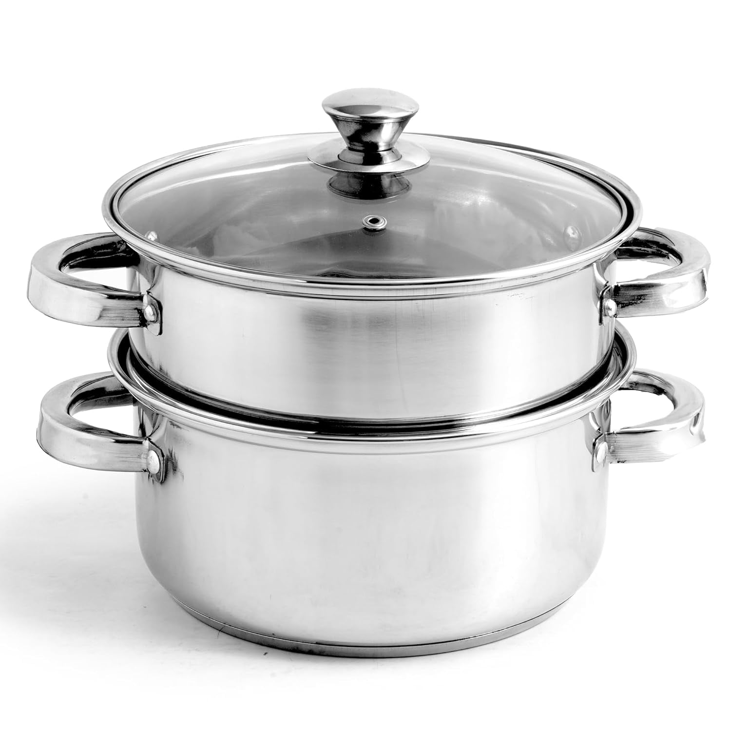 Stainless Steel 2 Tier Momos Maker & Steamer Set With Glass Lid ...