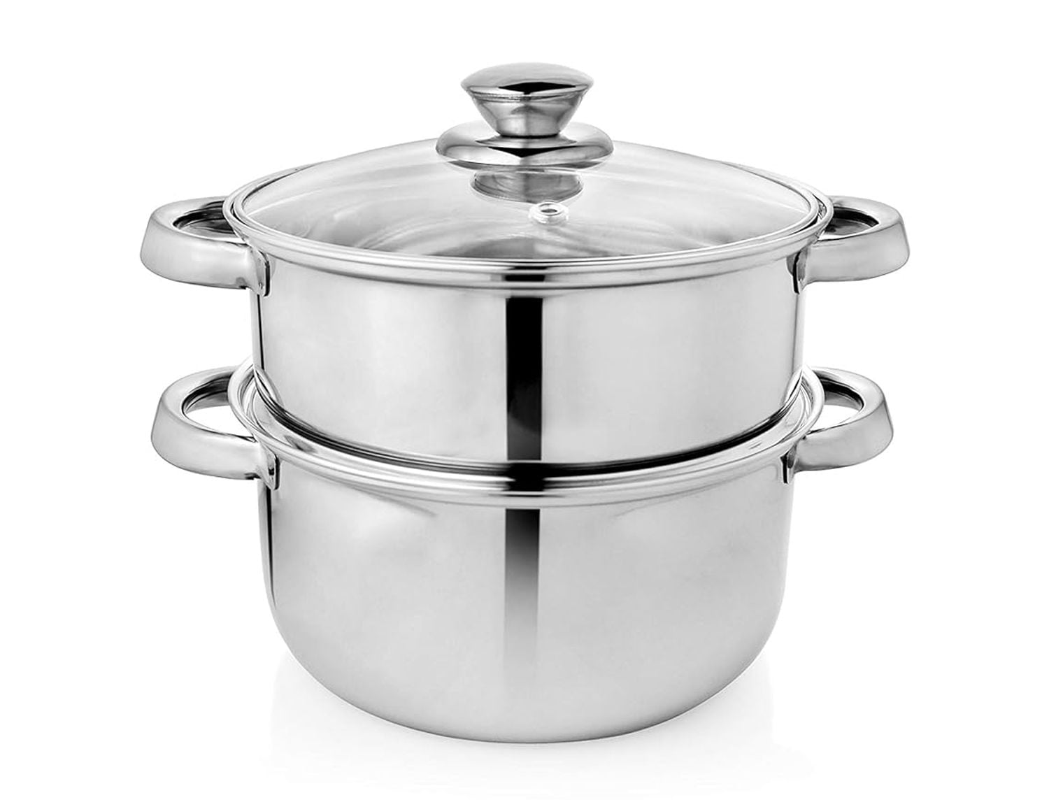 Stainless Steel 2 Tier Momos Maker & Steamer Set With Glass Lid ...