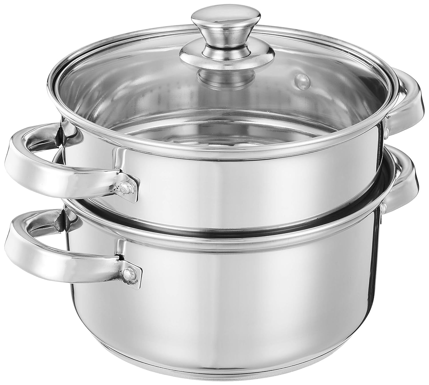 Stainless Steel 2 Tier Momos Steamer Set With Glass Lid & Handles ...