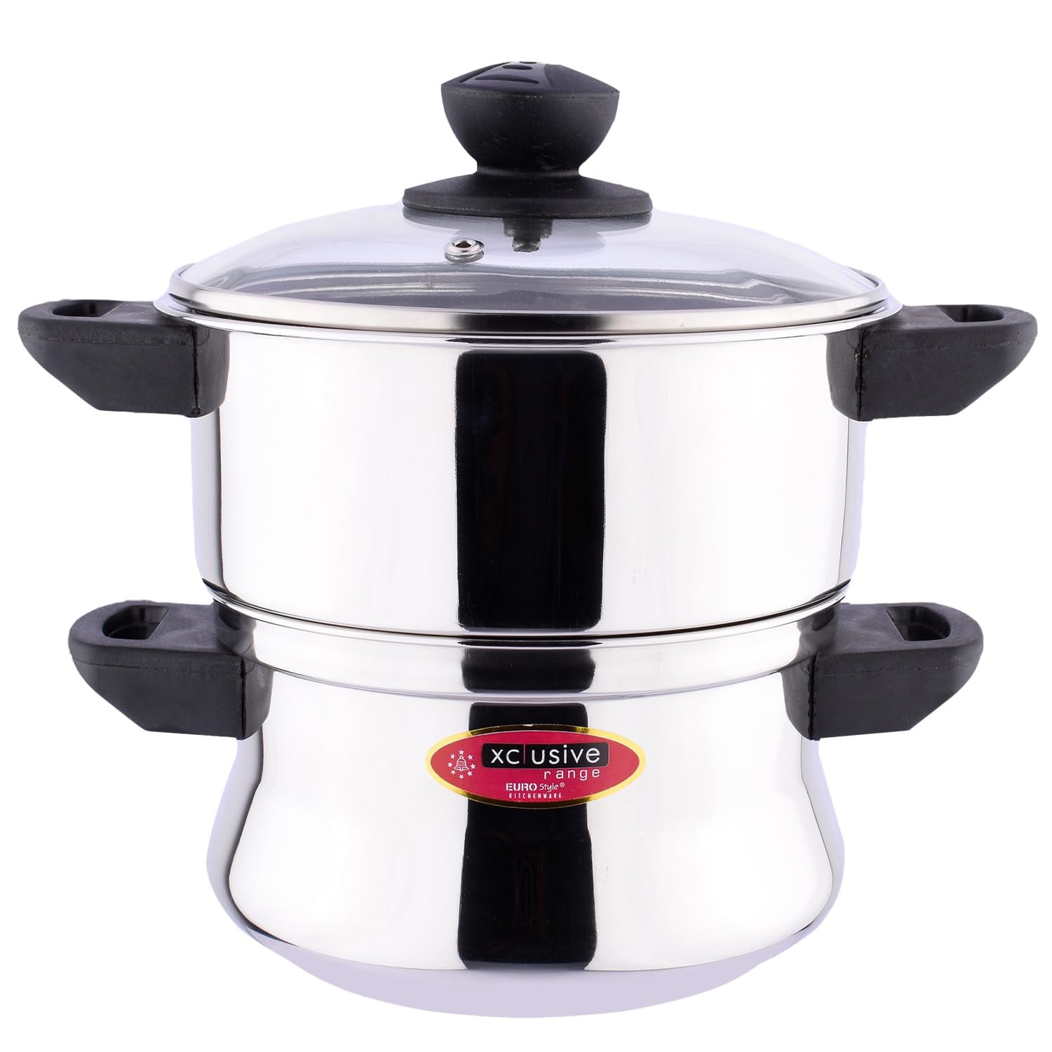 Stainless Steel 2 Tier Steamer Set With Glass Lid & Handles - Silver, 3 ...