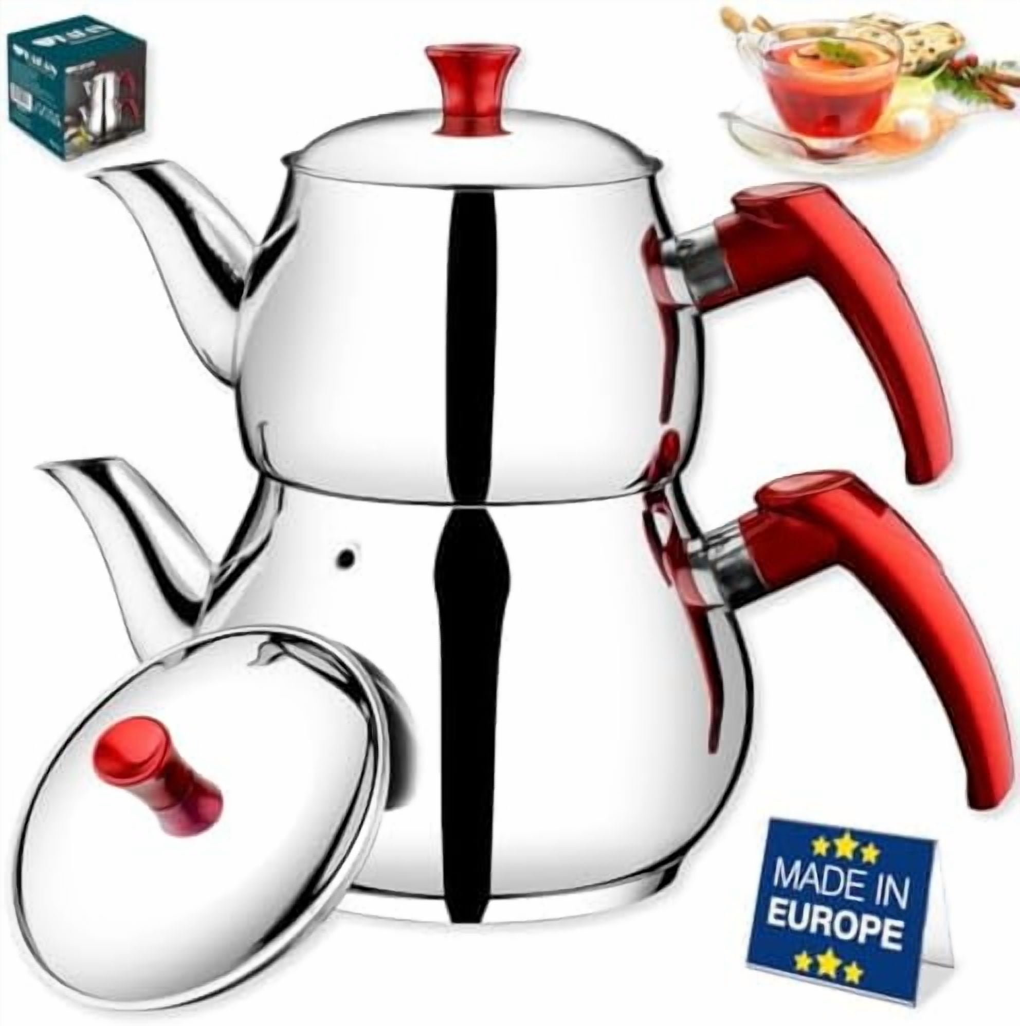 Stainless Steel 3.2 L, 107 Oz, Maxi Double Bondy Tea Pot Set with Self ...