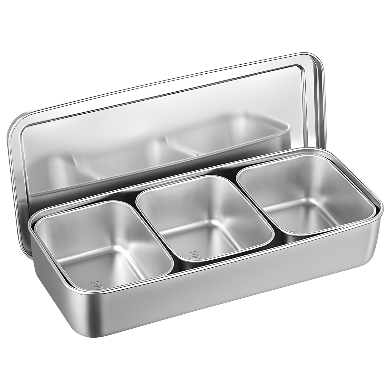 Stainless Steel 3-Compartment Condiment Server Set, Food-Safe Container ...