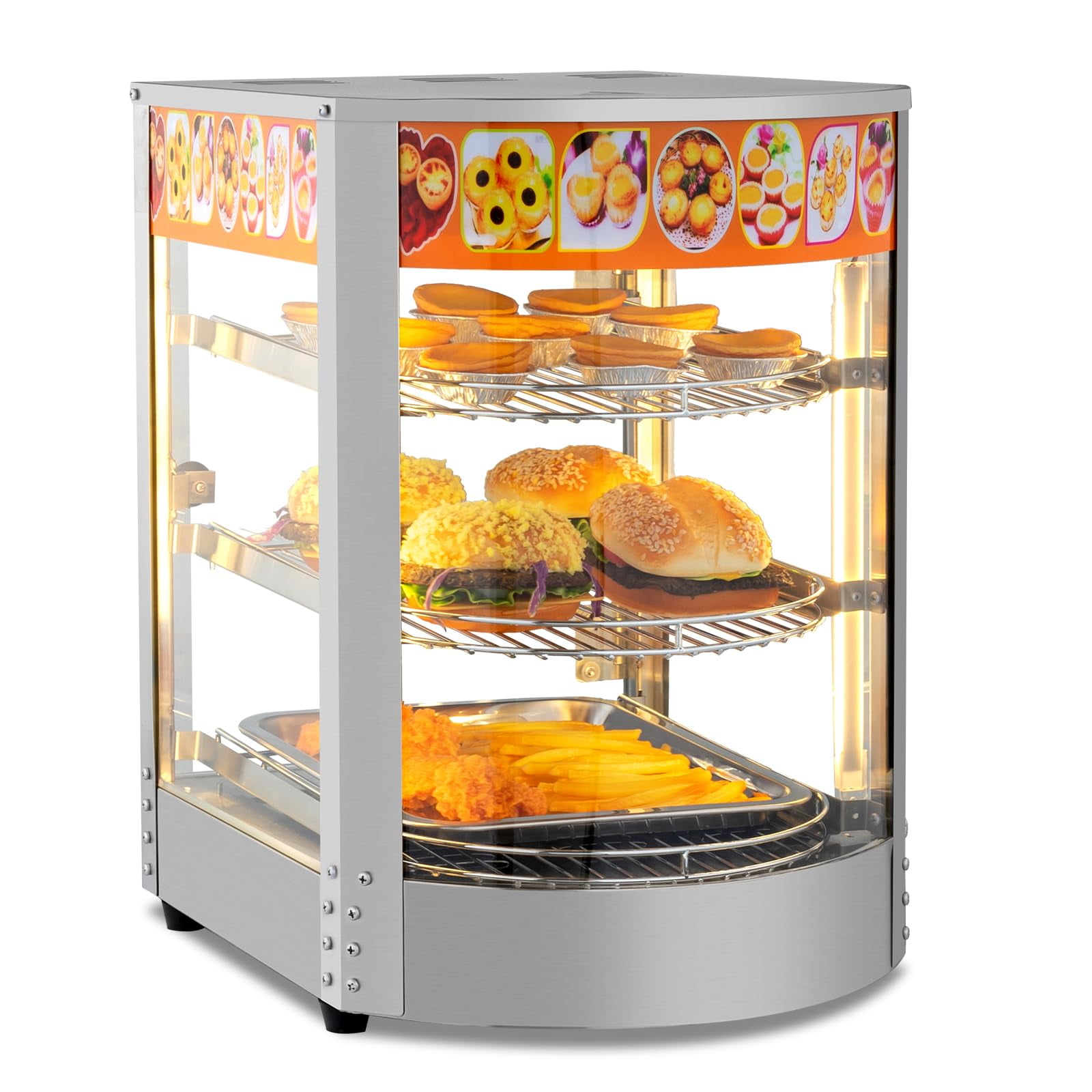 Stainless Steel 3-Tier Food Warmer, Pretzel Display Case with Glass ...