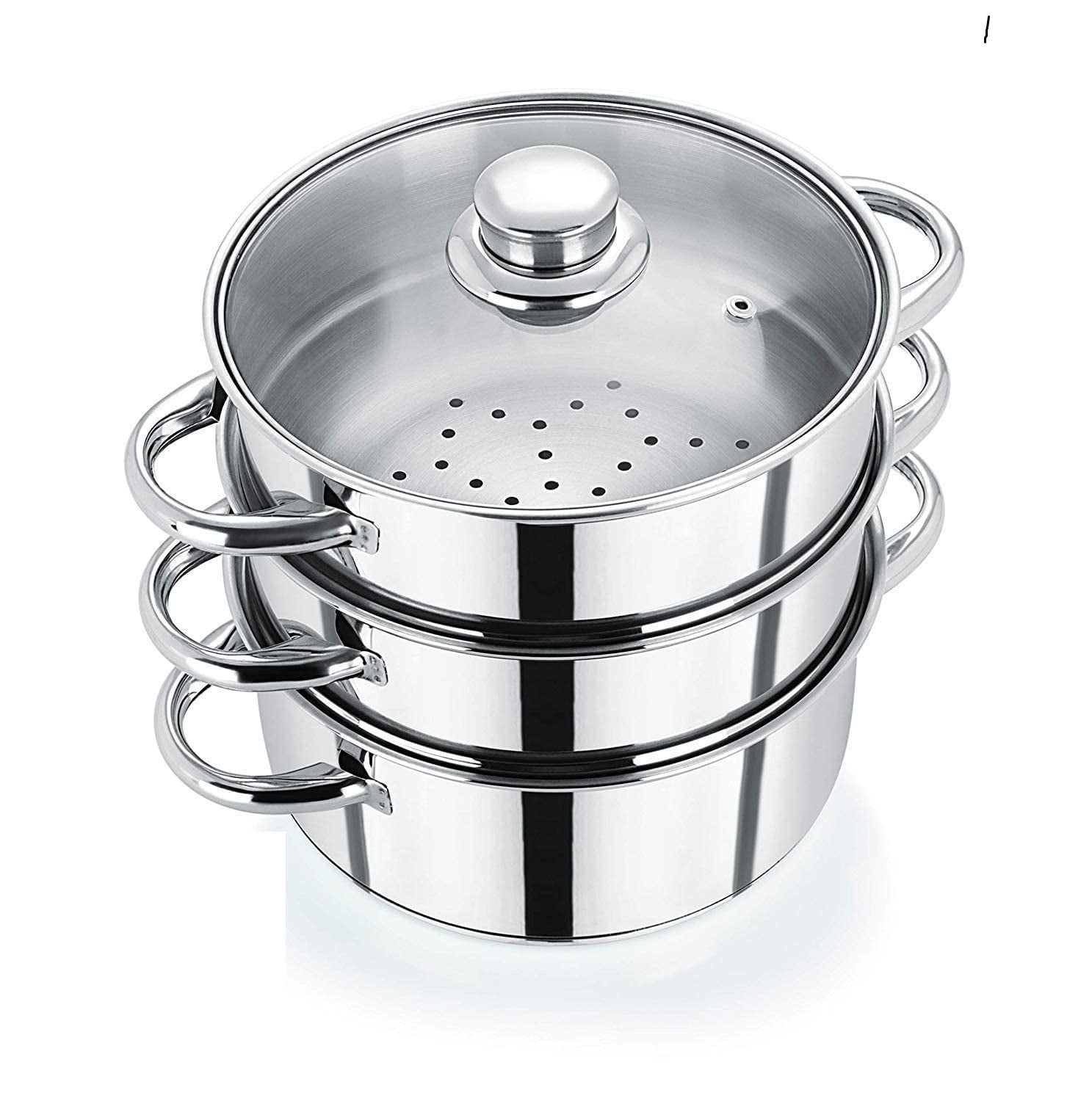 Stainless Steel 3 Tier Momos Maker & Steamer Set With Glass Lid ...
