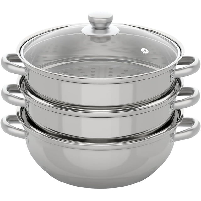 Stainless Steel 3 Tiers Steamer Pot, Upthehill 3 Quart Steamer Pot with ...