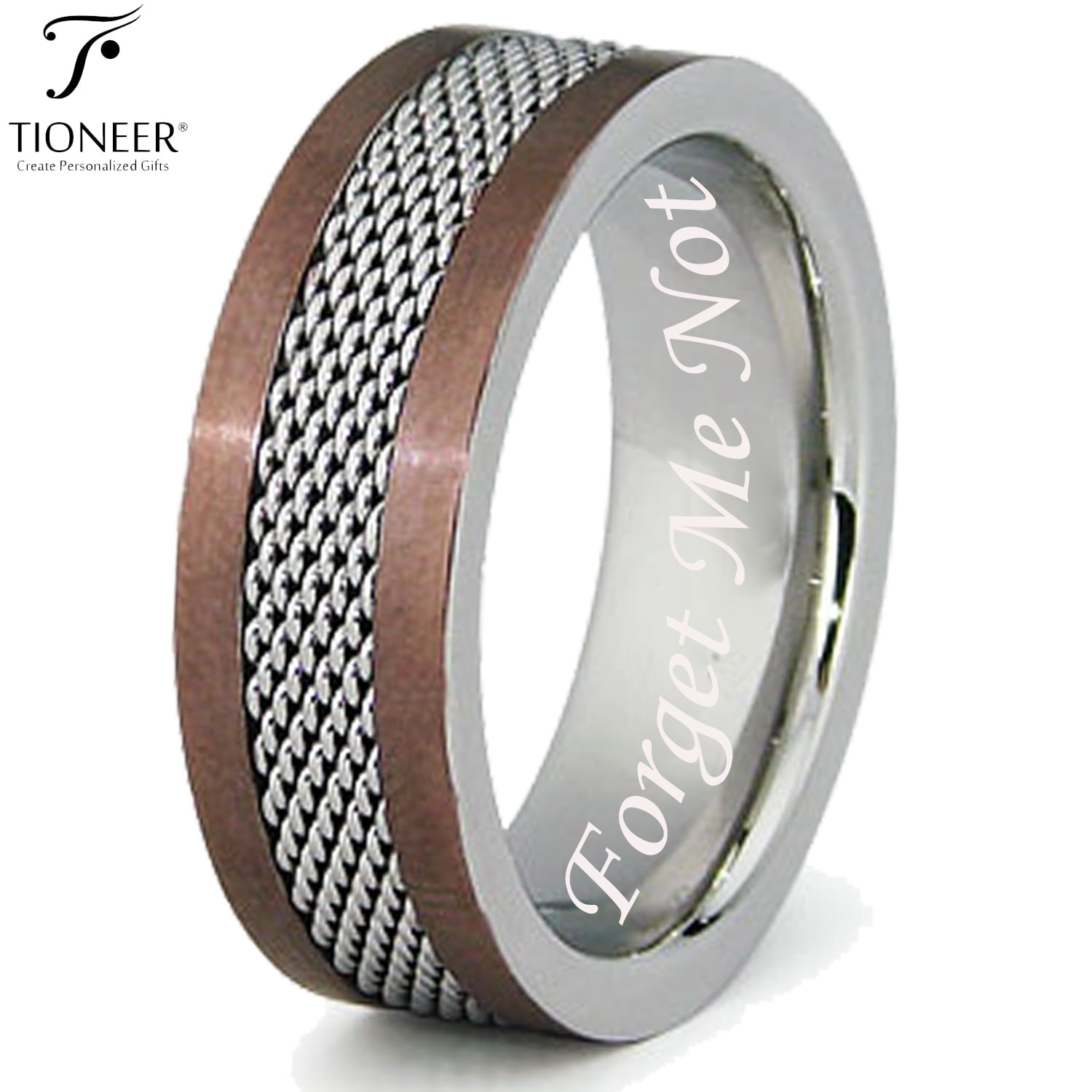 Stainless Steel 316L Two-Tone Mesh Center Strip Wedding Band Promise ...