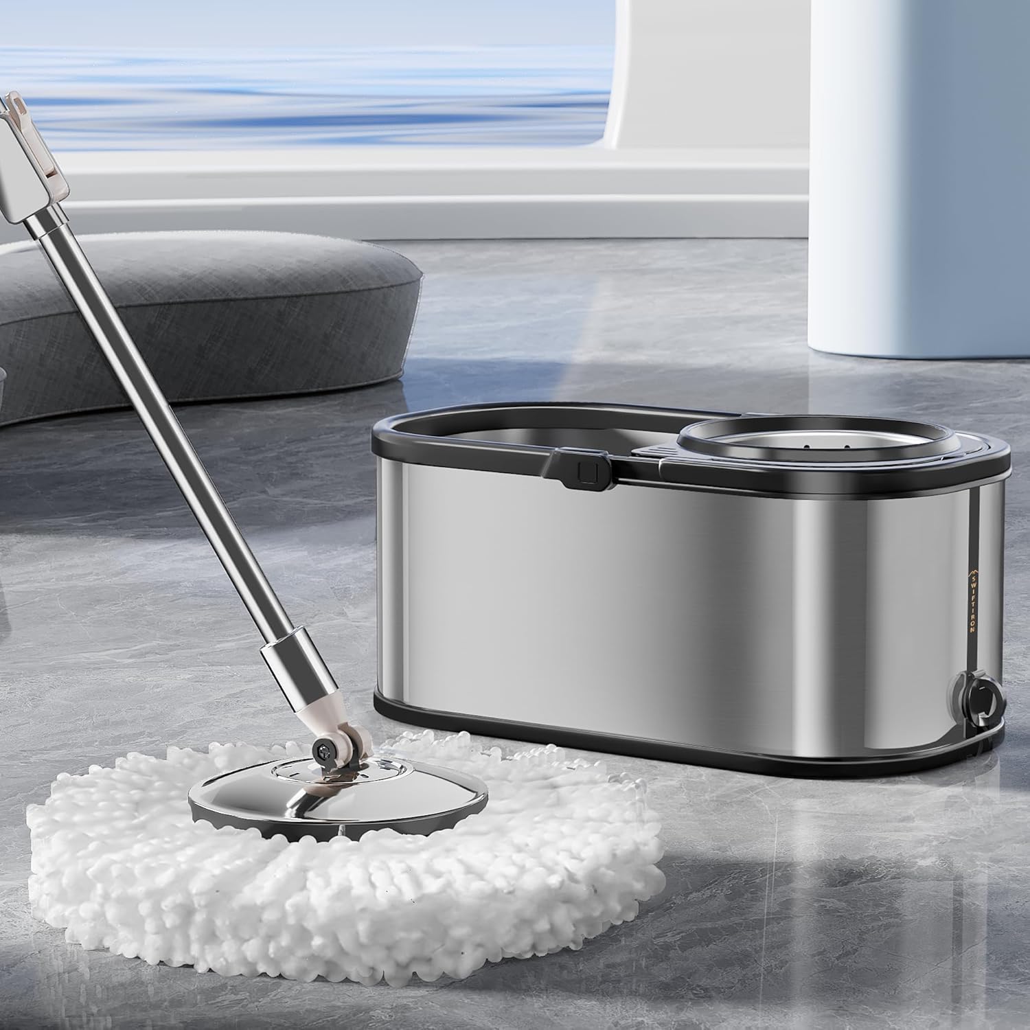 Stainless Steel 360° Spining Mop and Bucket Set for Cleaning with Extra ...