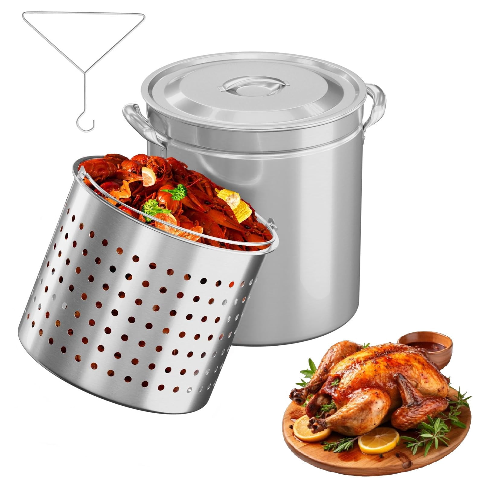 Stainless Steel 36QT Turkey Fryer and Seafood Boil Pot, Includes Basket ...