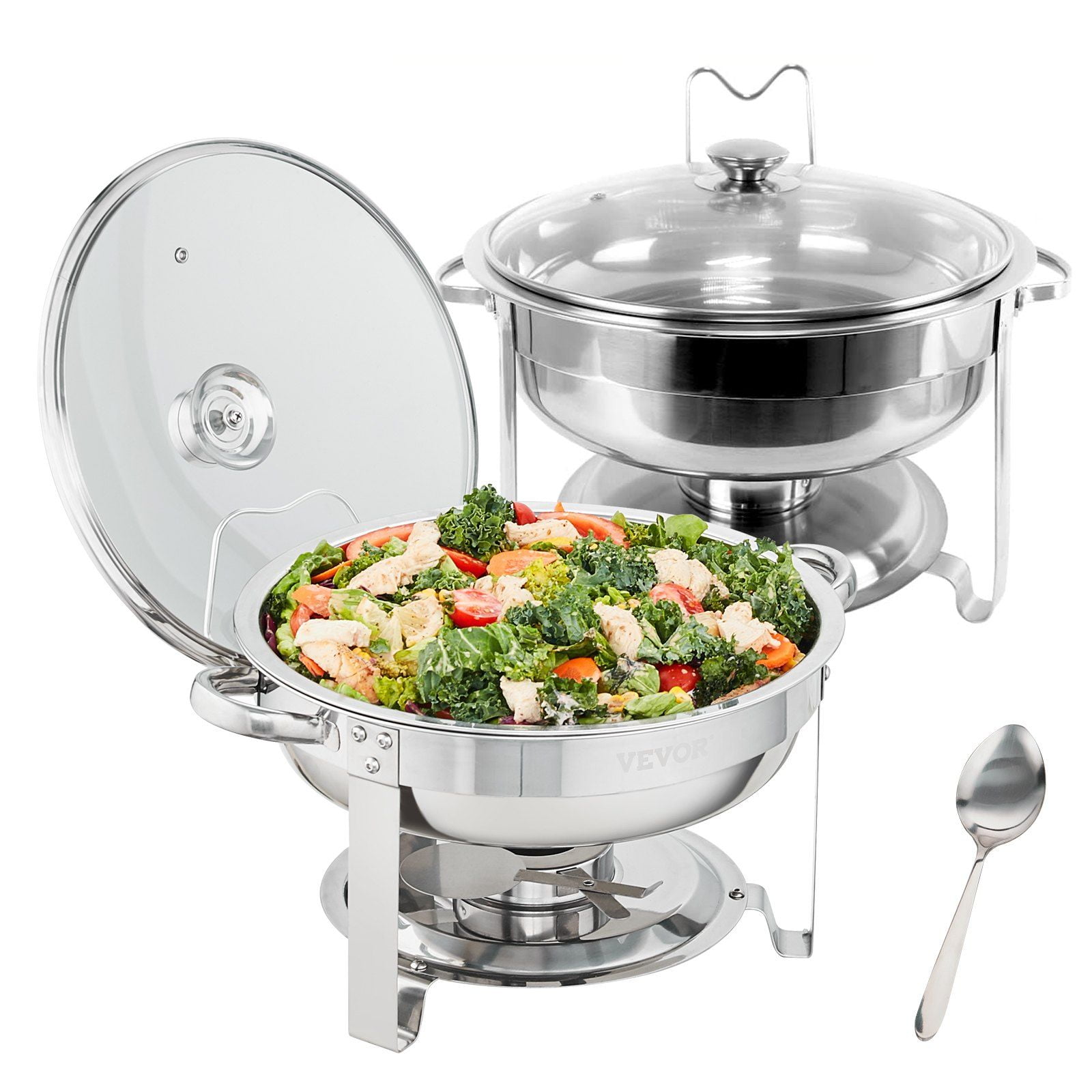 Stainless Steel 4 Qt 2 Pack Chafing Dish Buffet Set with 2 Pans Glass ...