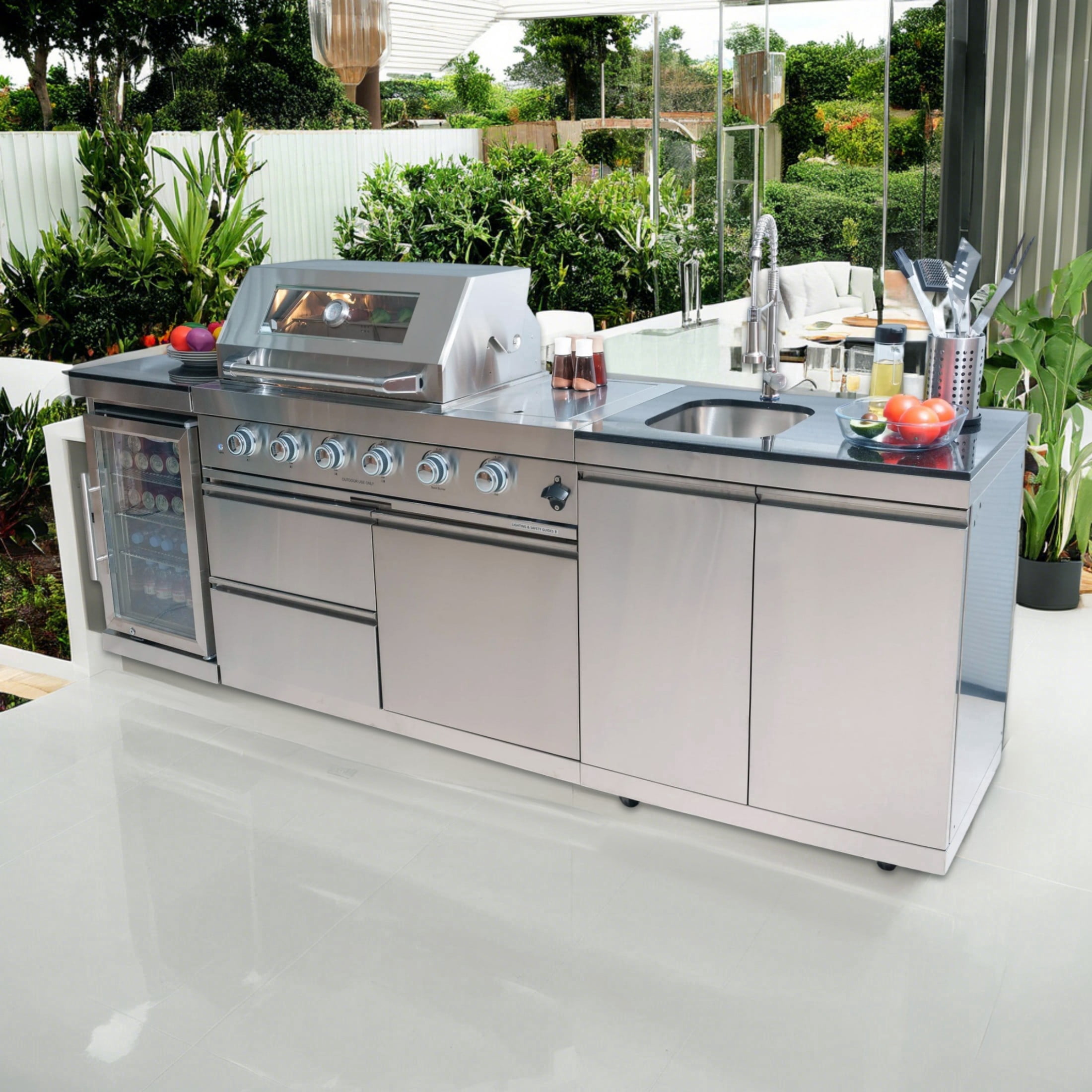 Navratil 46-Inch 4-Burner Gas Outdoor Kitchen Grill + Wine Cooler ...