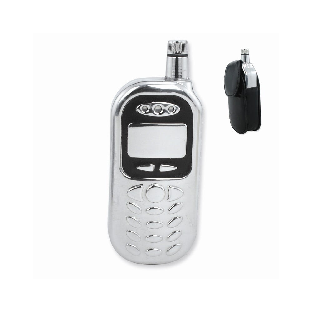 Finest Gold Stainless Steel 4oz Cell Phone Flask with Black Faux ...