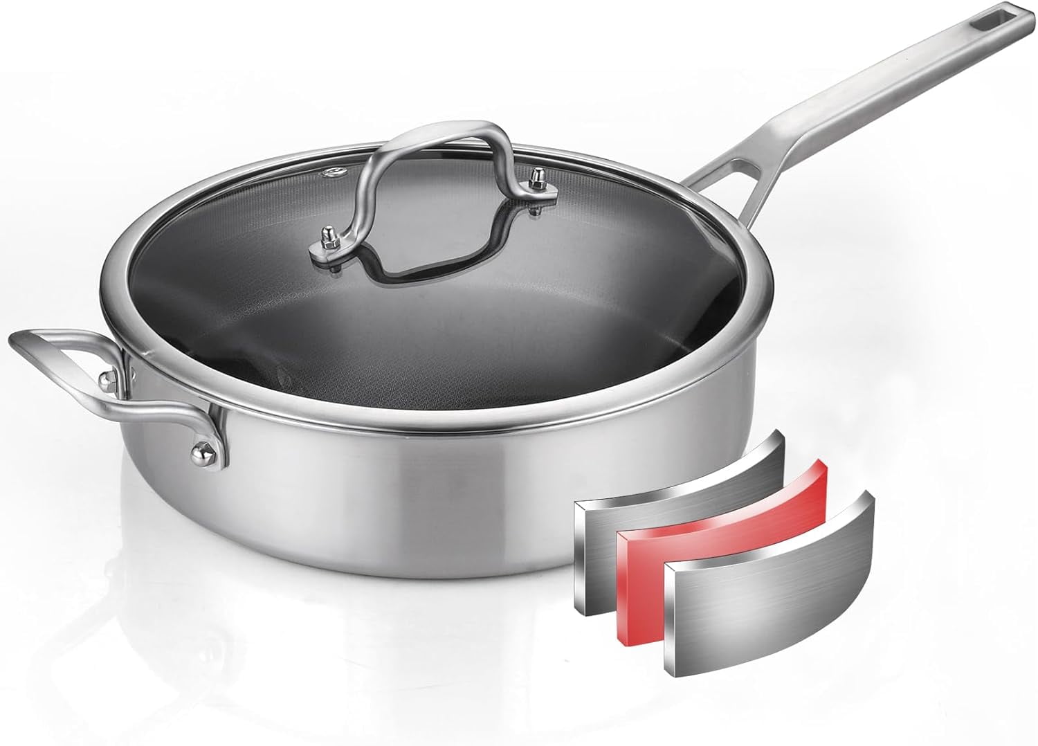 Stainless Steel 5 Quarts Saute Pan, 12.5 Inch Nonstick Skillet with ...