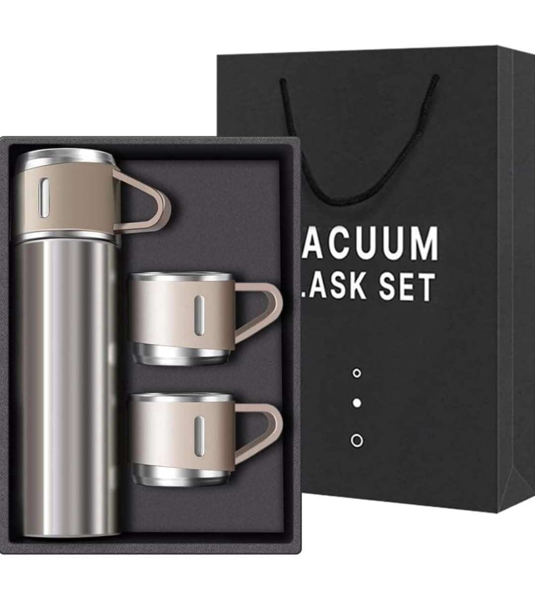 Stainless Steel 500ml Vacuum Insulated Flask Set with 2 Cups | Double ...