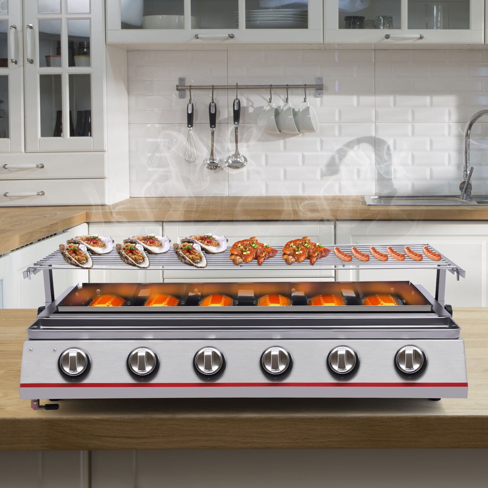 Stainless Steel 6 Burner Gas BBQ Grill Barbecue Table Top Grill Outdoor ...