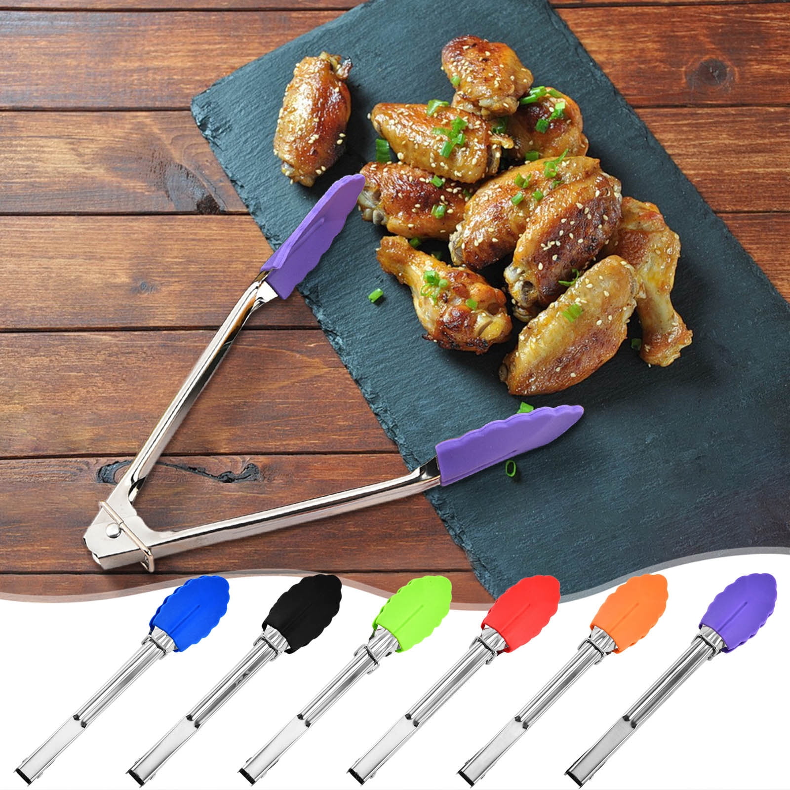 Stainless Steel 7-Inch Food Tongs | Silicone Multi-Functional Kitchen ...