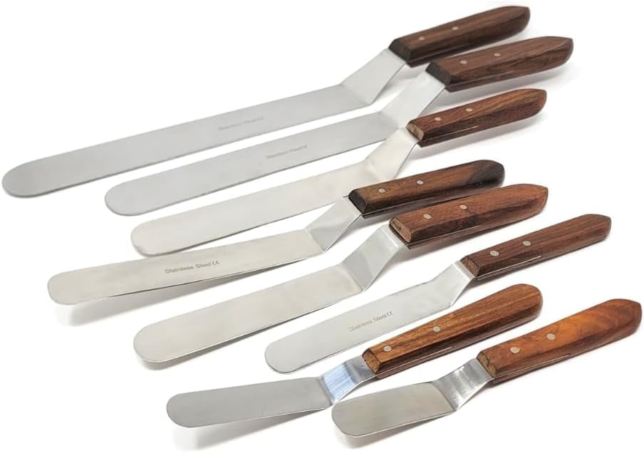 Stainless Steel 8 Pcs Wooden Handle Cream Spread Spatula 3" 4" 5" 6" 7 ...