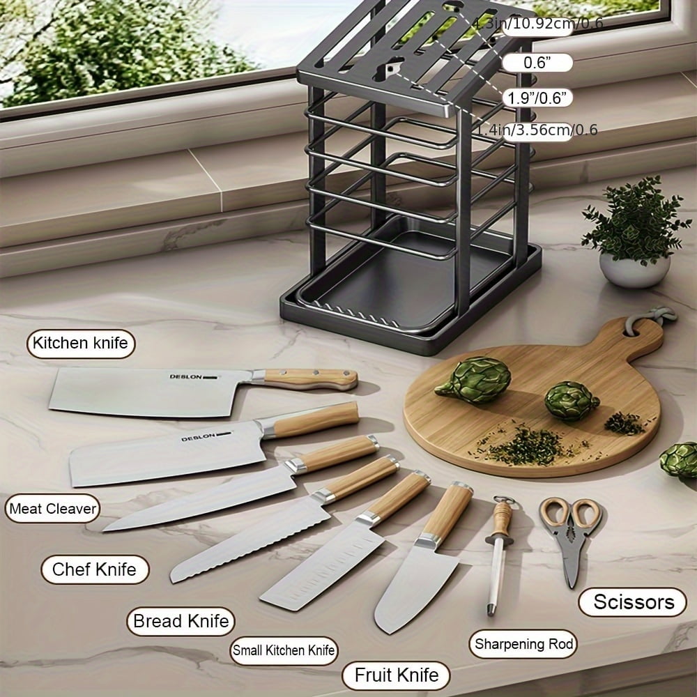 Stainless Steel 8 Slot Knife Storage Rack - Sharp Steak Knife, Kitchen ...