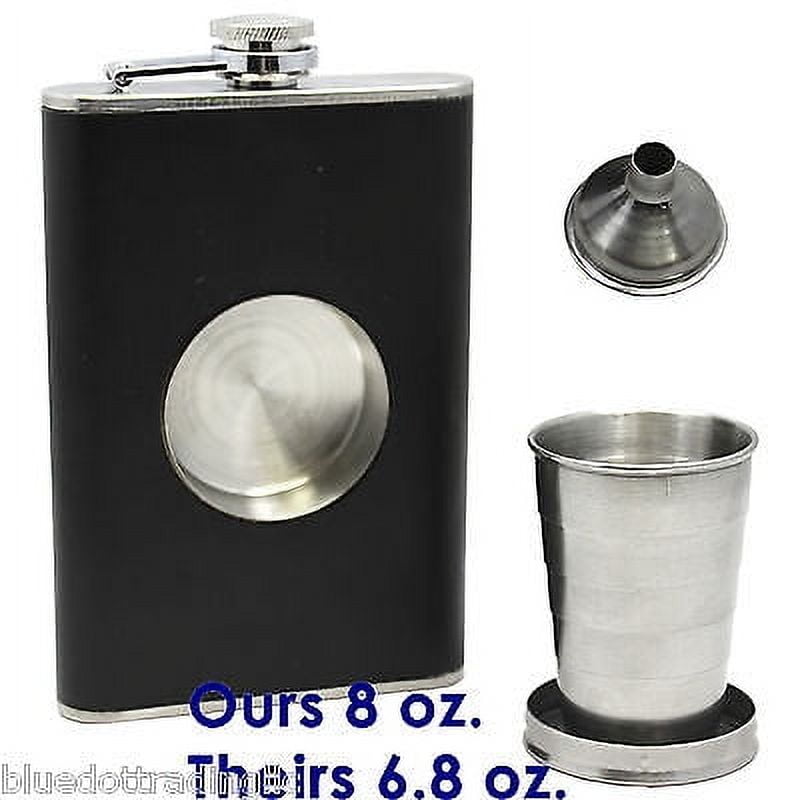 Stainless Steel 8 oz Leather Wrapped Portable Flagon Liquor Pocket Hip ...