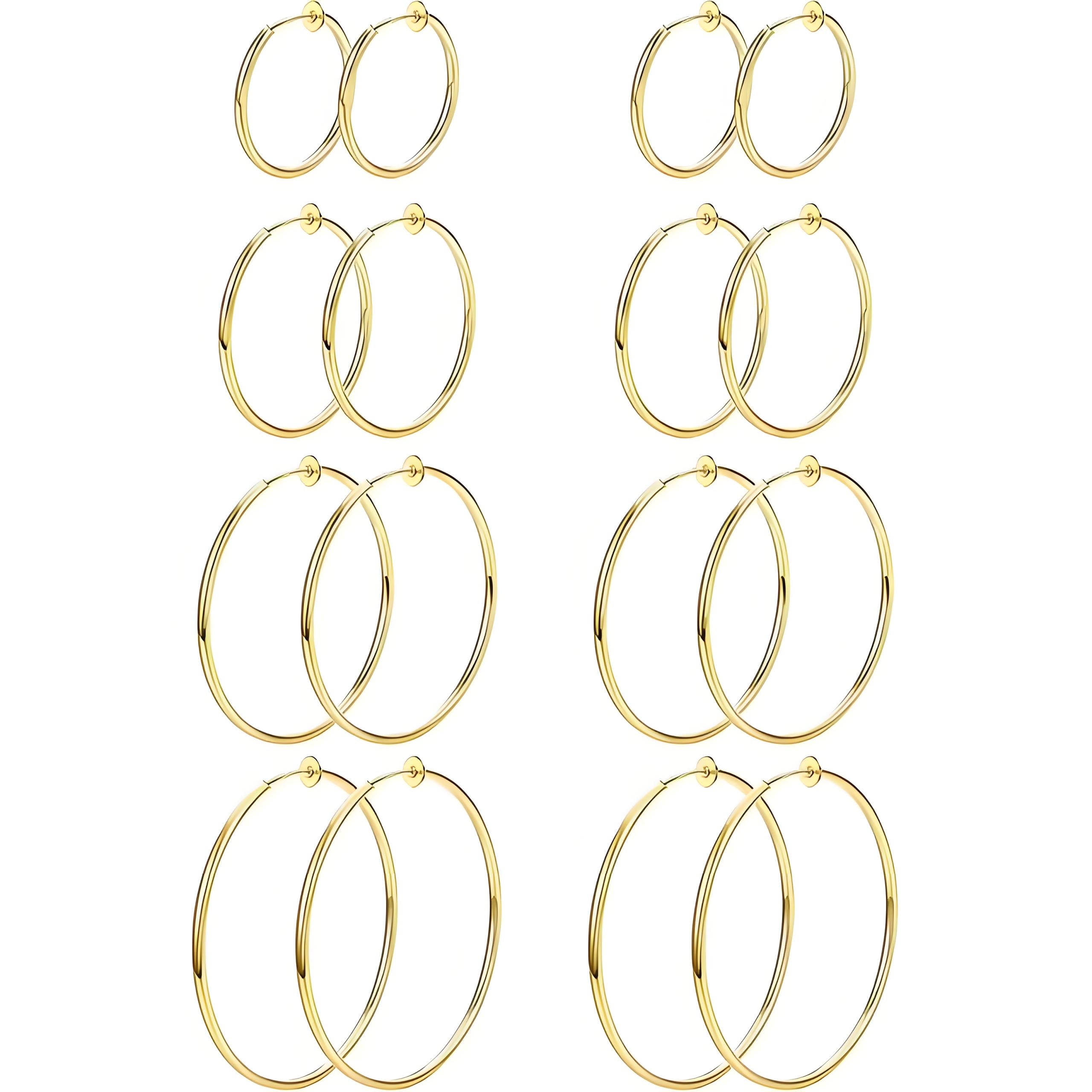 8 Pairs Stainless Steel Clip on Hoop Earrings for Women Fake Hoop ...