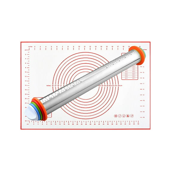 Stainless Steel Adjustable Thickness Rolling Pin and Non-Stick Silicone ...