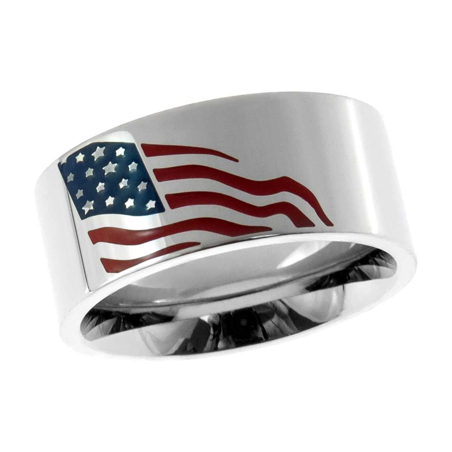 Stainless Steel American Flag Enamel Ring - Patriotic USA Jewelry for ...