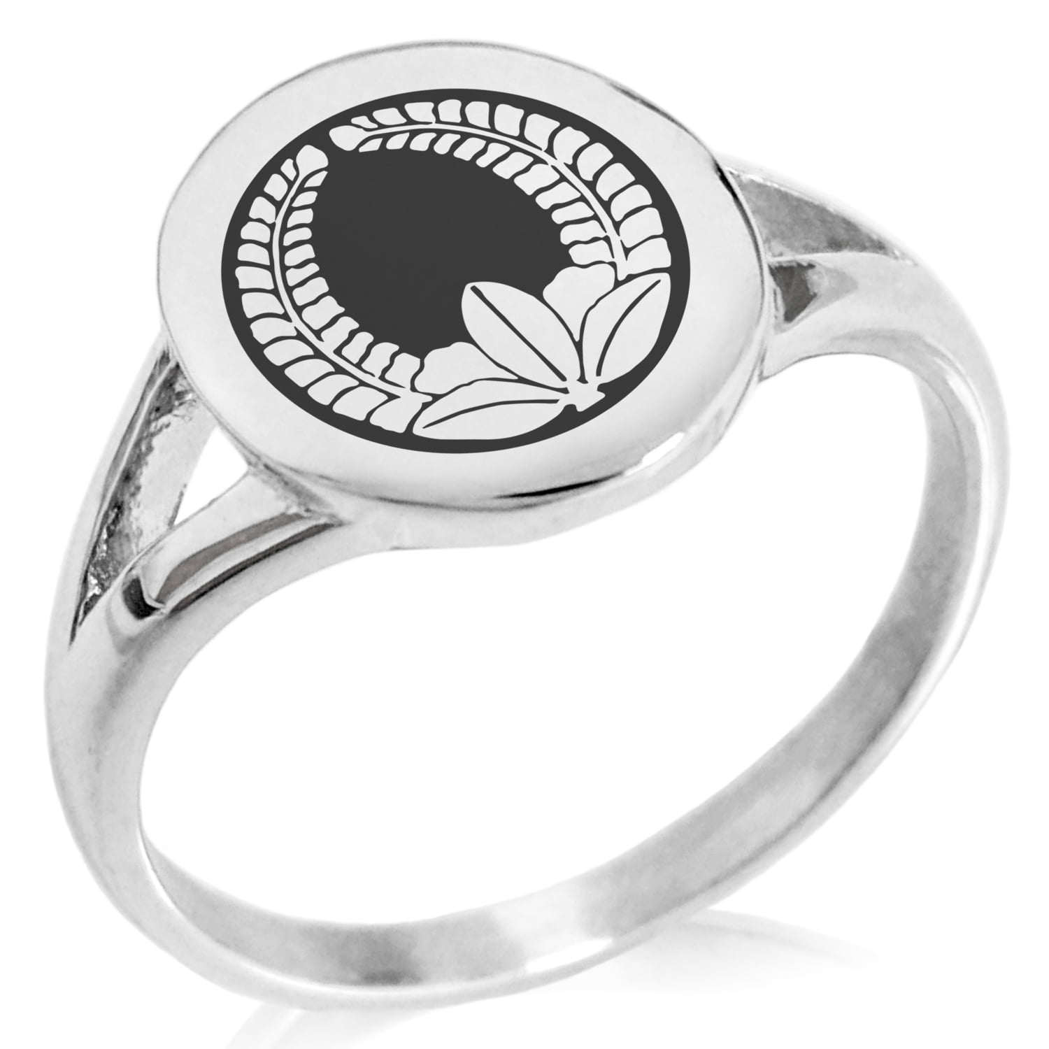 Tioneer Stainless Steel Ando Samurai Crest Minimalist Oval Top Polished ...