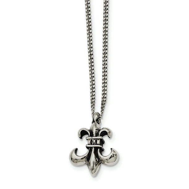 Stainless Steel Antiqued Polished Fleur de lis Necklace Walmart Business Supplies