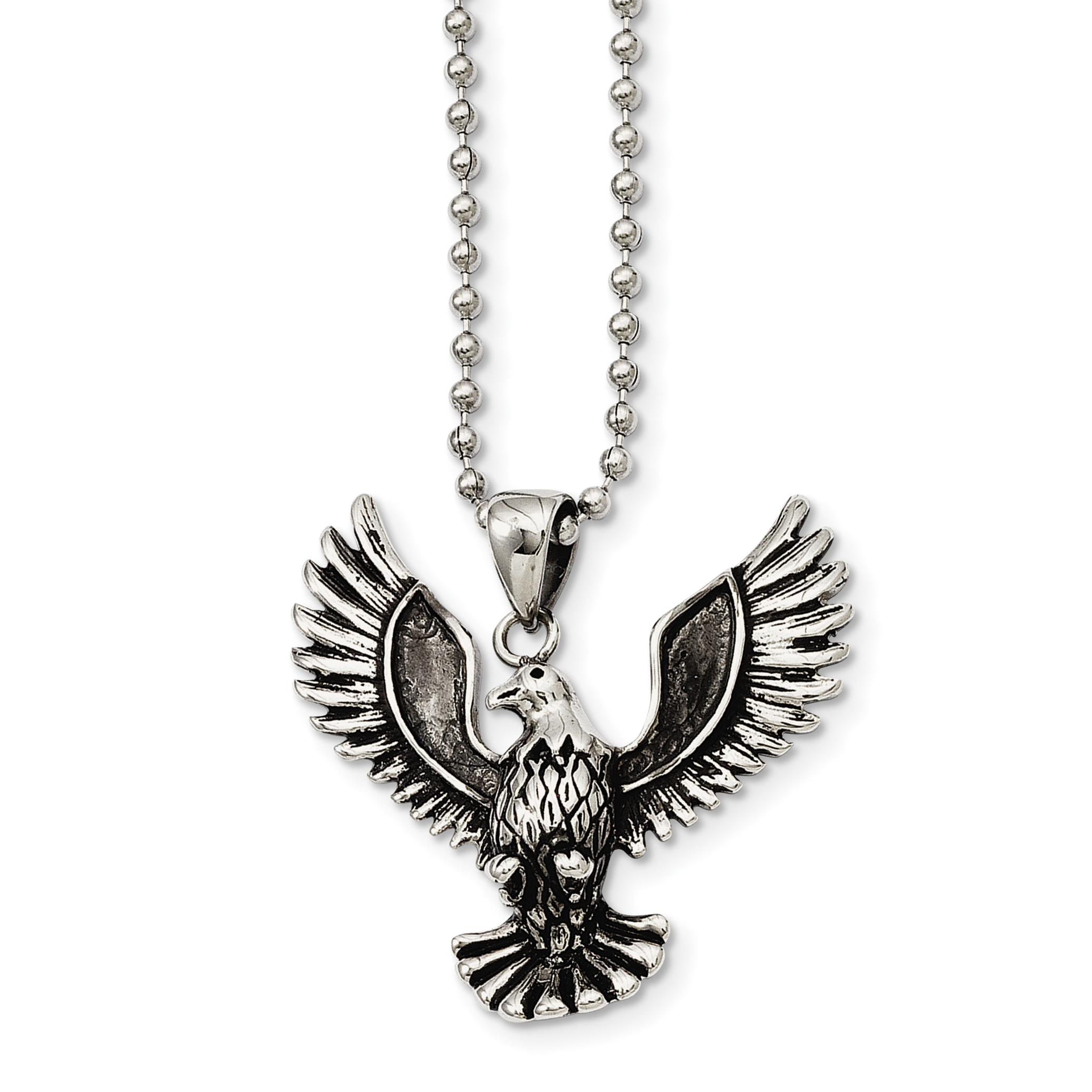 Stainless Steel Antiqued and Polished Screaming Eagle Pendant on 22 ...