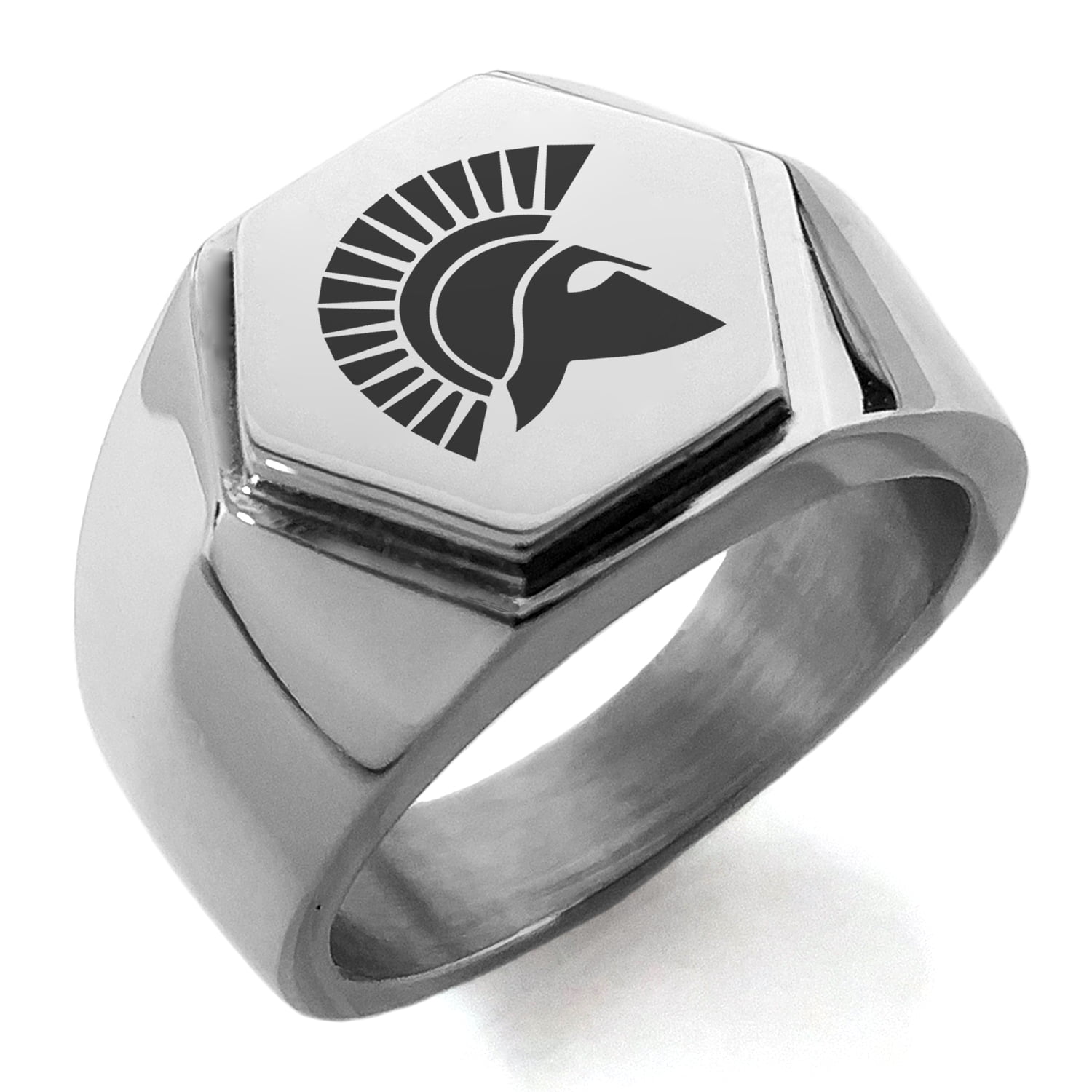 Stainless Steel Ares Greek God of War Engraved Hexagon Crest Flat Top ...