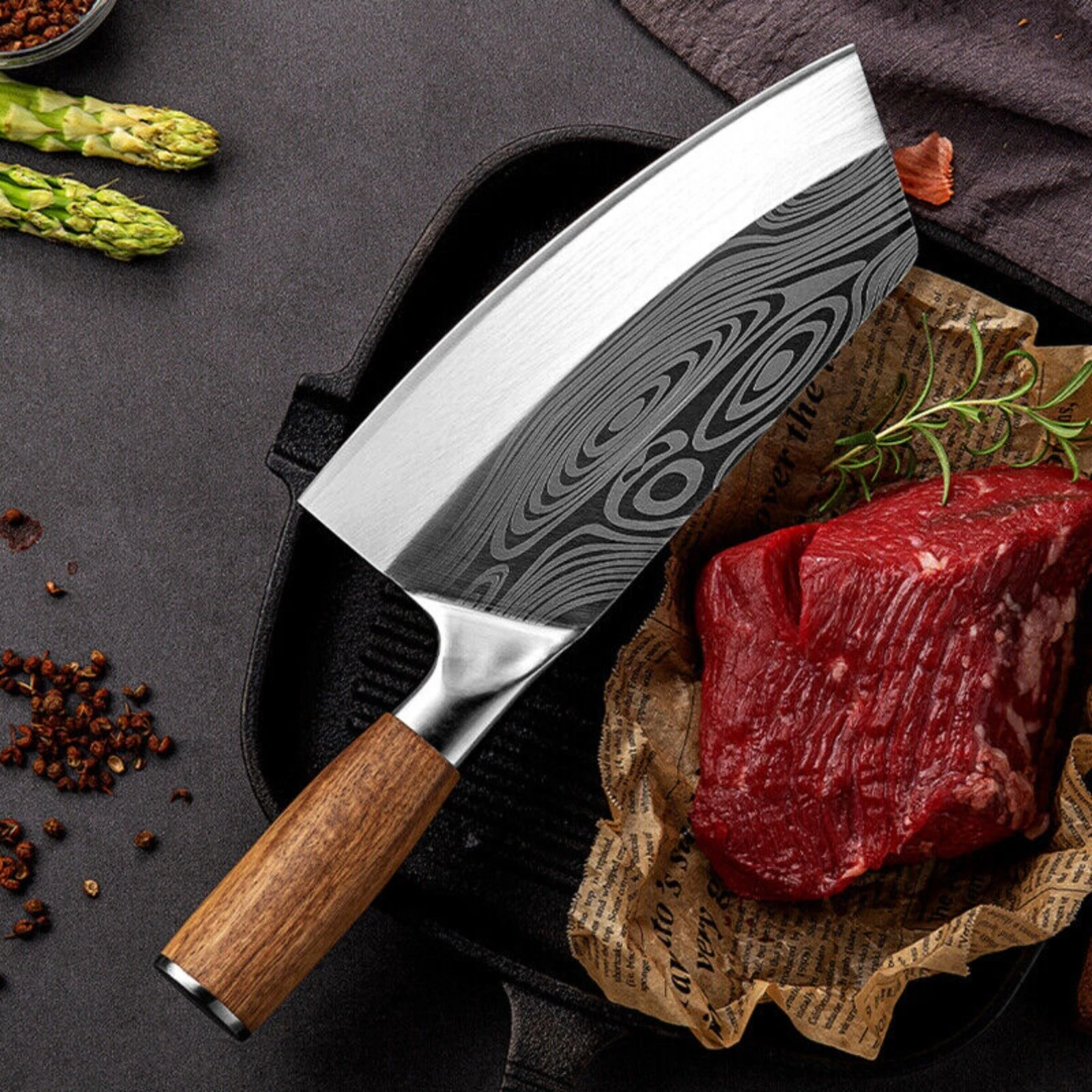 Stainless Steel Asian Chef Knife Butcher Kitchen Damascus Cleaver ...