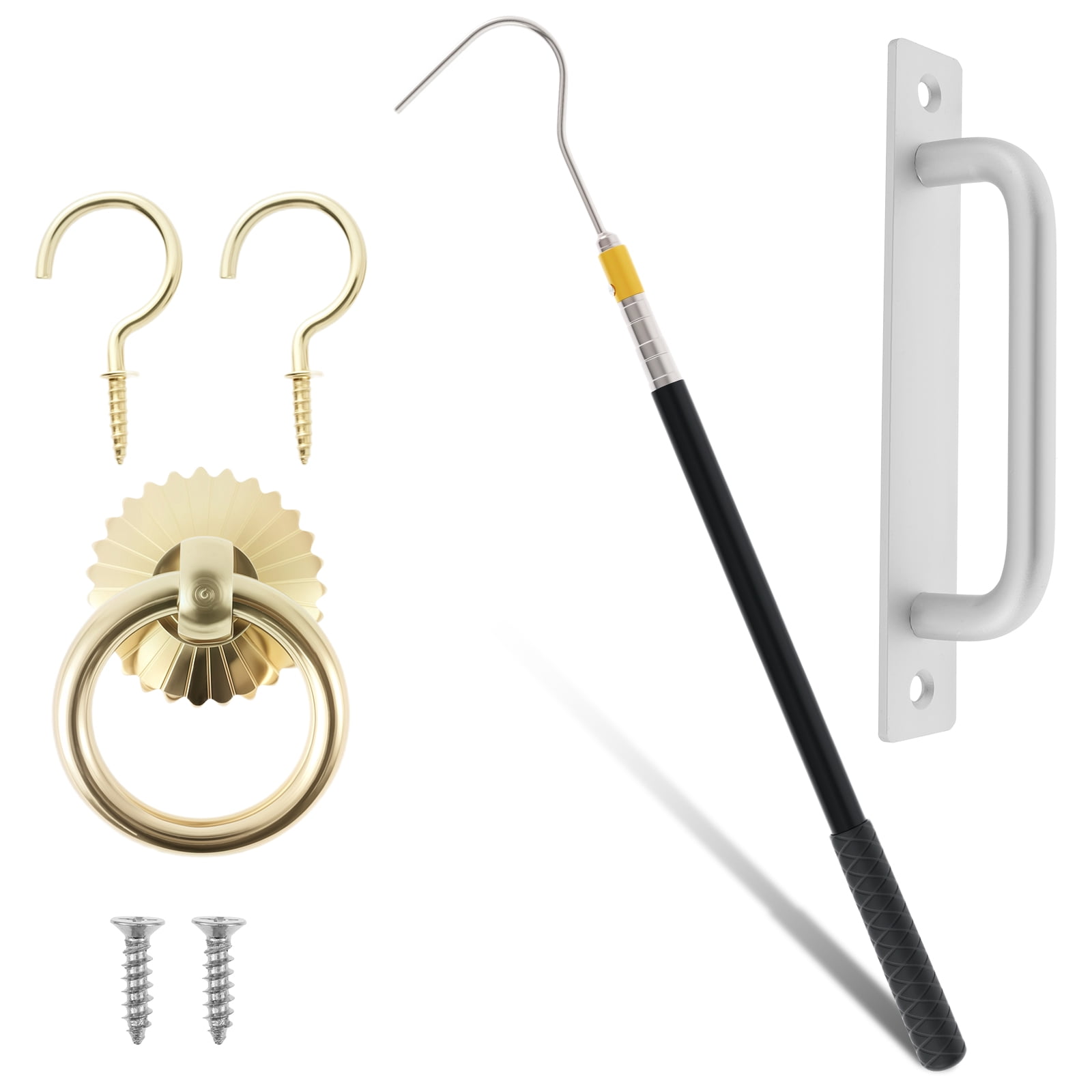 Stainless Steel Attic Pull System Hook Set with Handle Screw Brass Ring ...