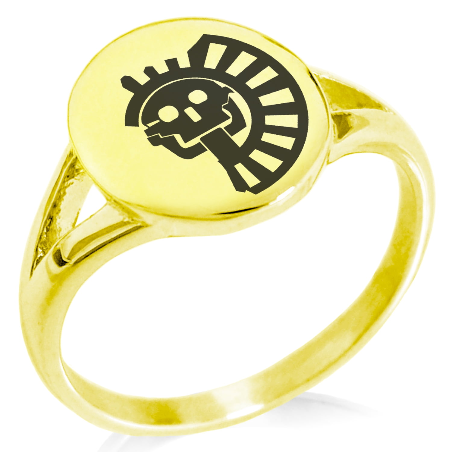 Stainless Steel Aztec Chief Tribe Rune Minimalist Oval Top Polished ...