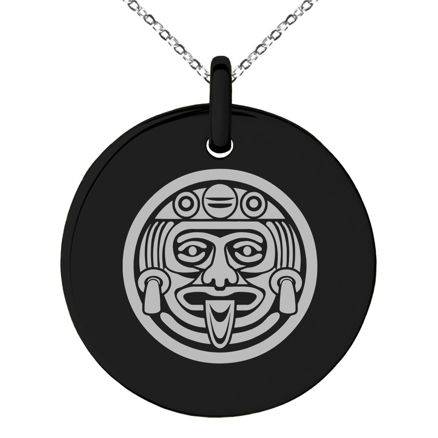 Tioneer Stainless Steel Aztec Mask Rune Engraved Small Medallion Circle ...