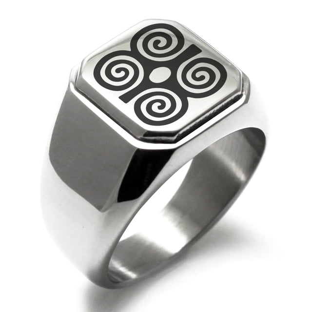 Stainless Steel Aztec Strength Rune Engraved Square Flat Top Biker ...