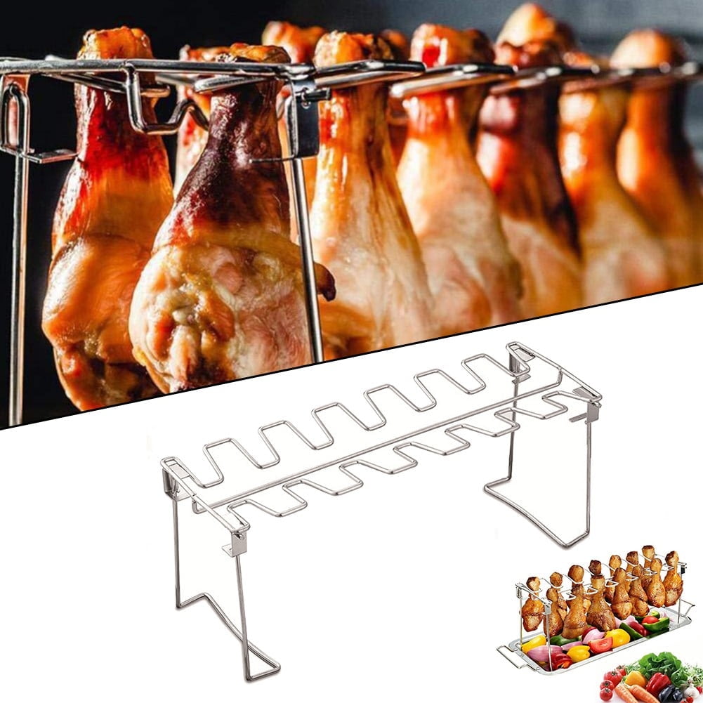 Stainless Steel BBQ Drumstick Stand Holder With Tray Portable Chicken ...