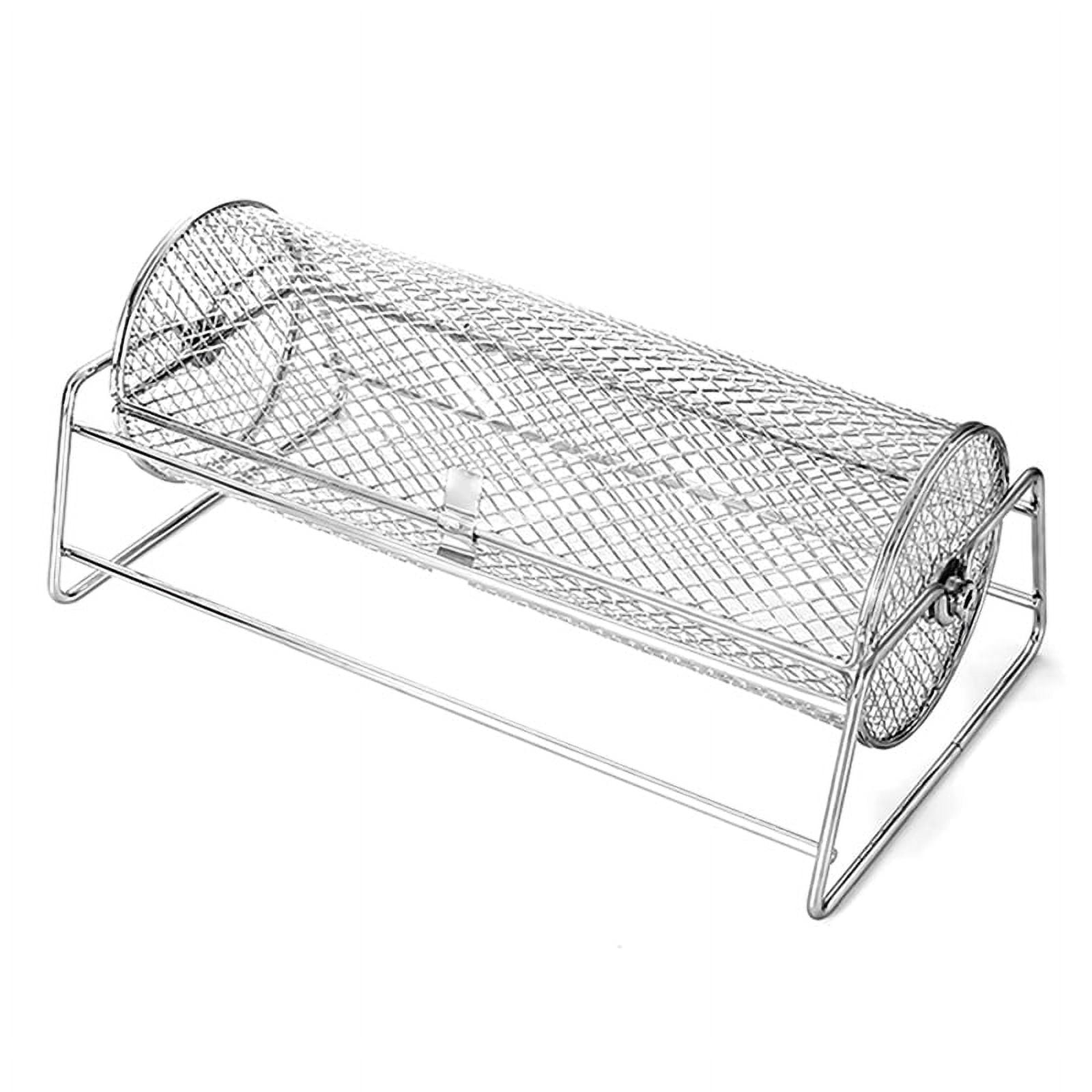 Stainless Steel BBQ Grill Basket Rotisserie Rolling Mesh Cage for ...