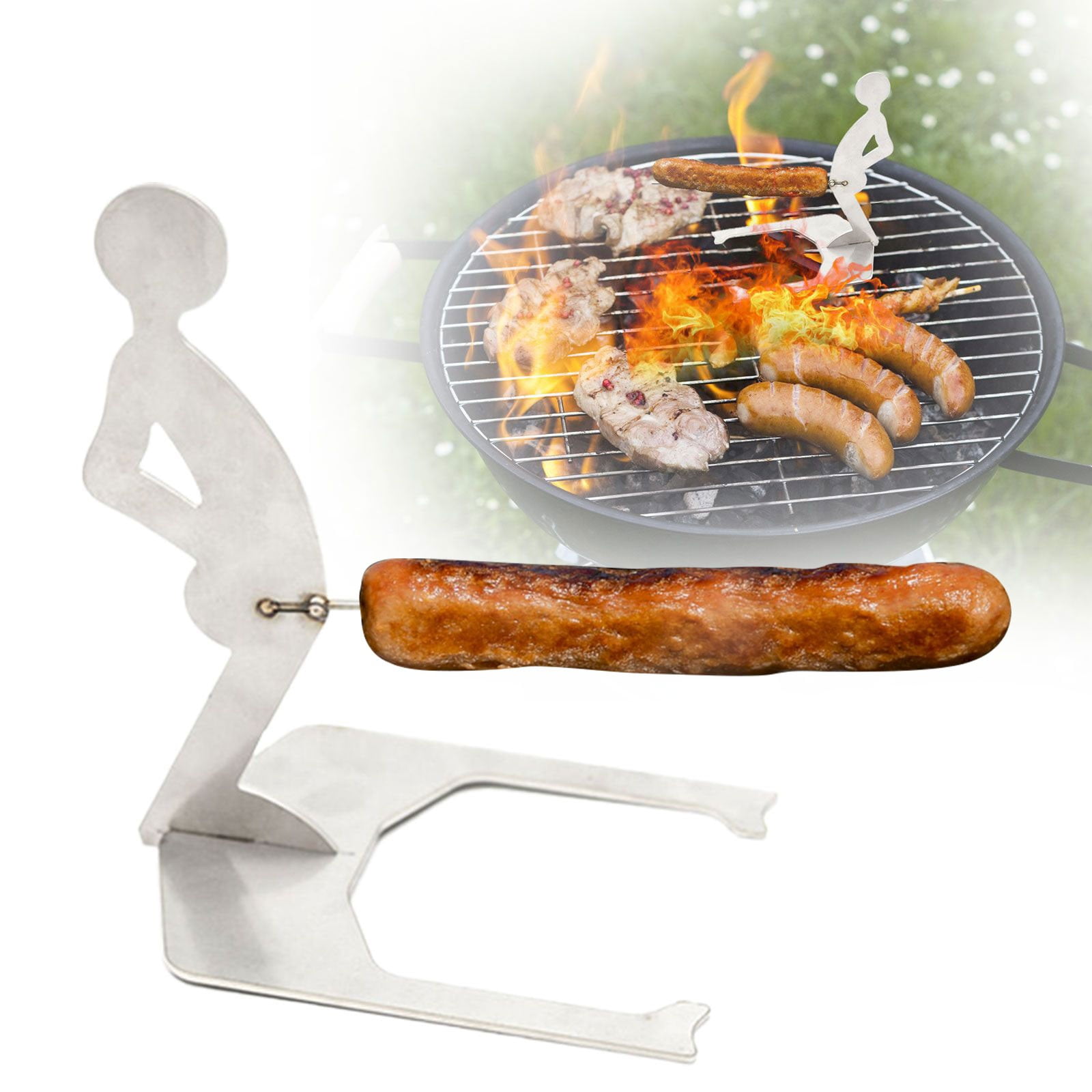 Stainless Steel BBQ Sausage Holder, Funny Hot Dog Roasting Rack ...