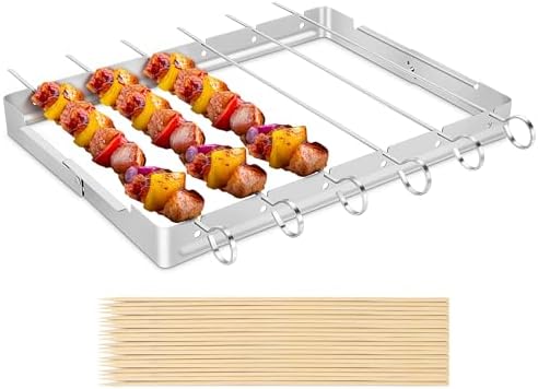 Stainless Steel BBQ Shish Kabob Set, Foldable Shish Kabob Holder with ...