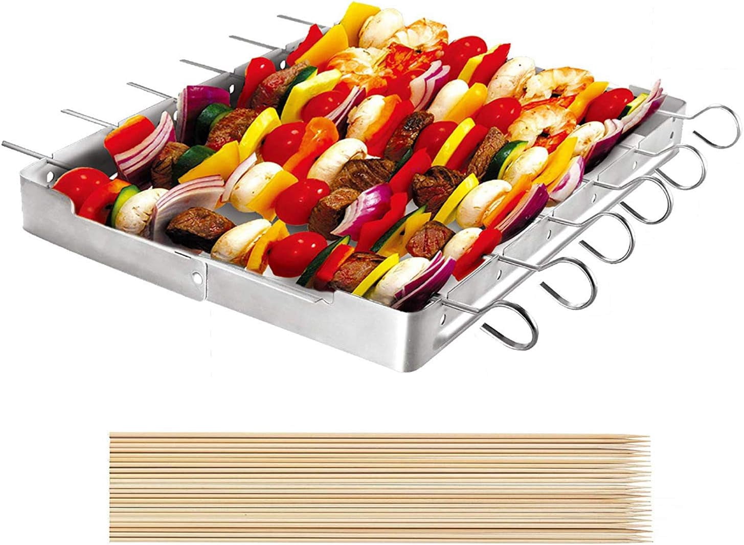 Stainless Steel BBQ Shish Kabob Set, Foldable Shish Kabob Holder with ...