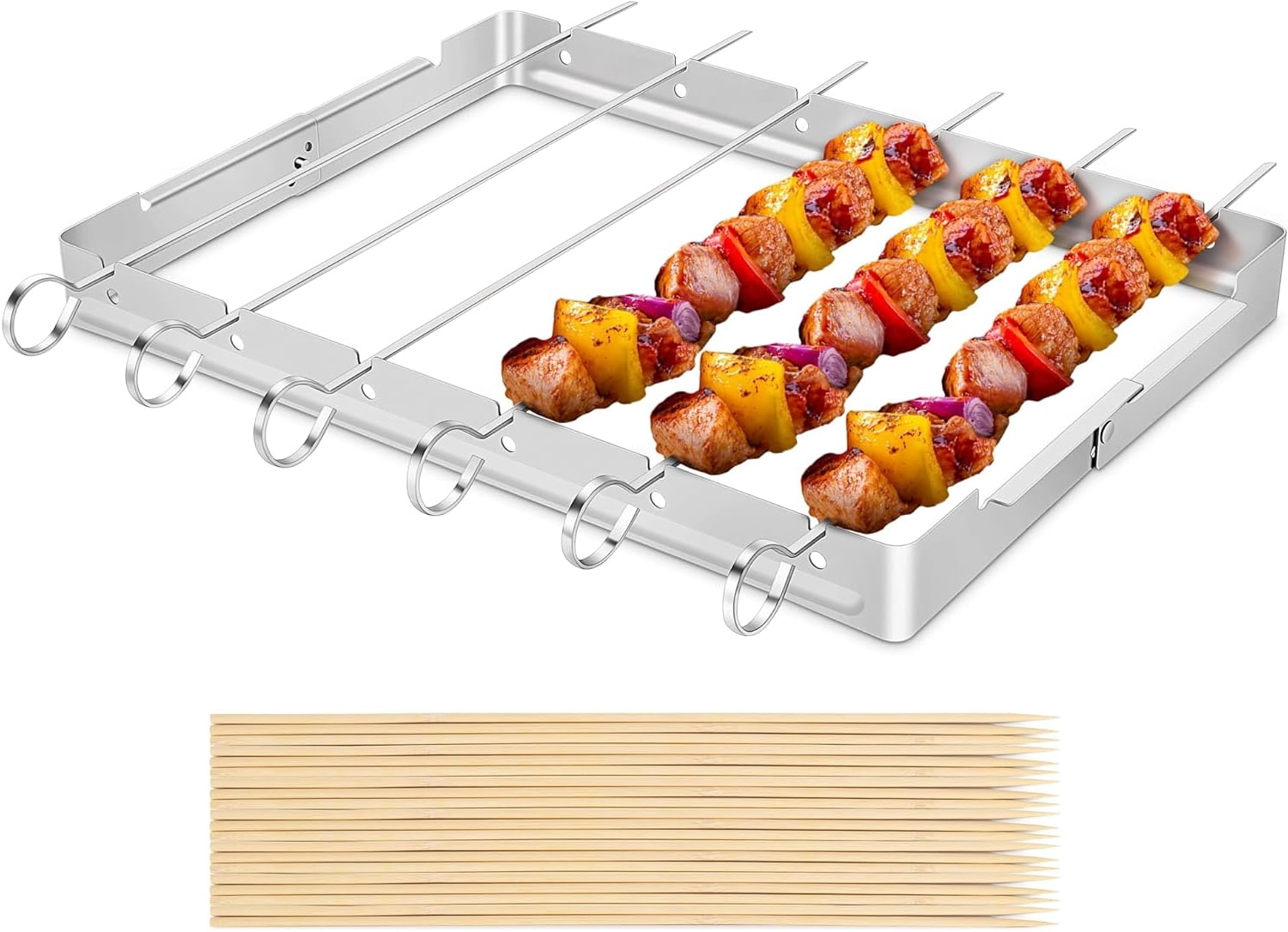Stainless Steel BBQ Shish Kabob Set, Foldable Shish Kabob Holder with ...