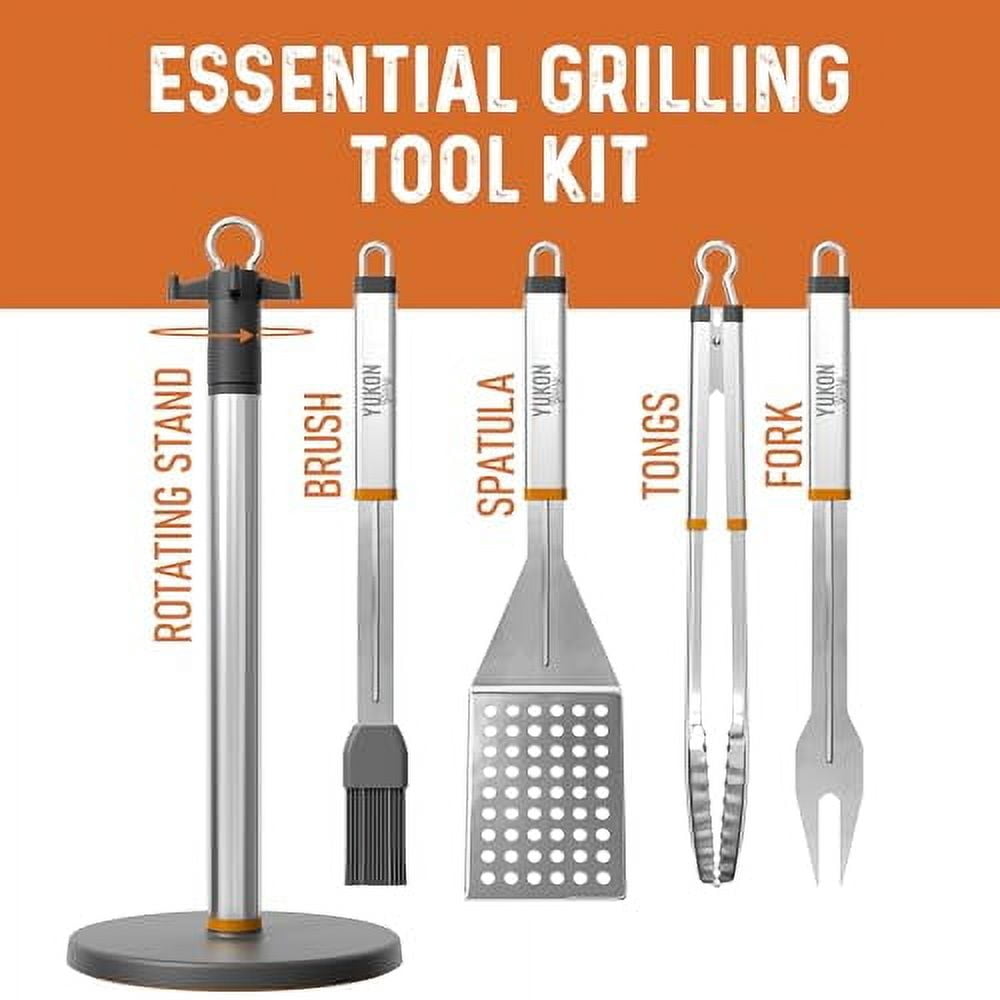 Stainless Steel BBQ Tool Set with Rotating Stand & Drip Pan | Grill ...