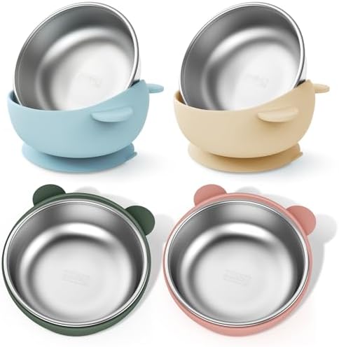Stainless Steel Baby Bowls with Suction, 2-in-1 SUS304 Toddlers Bowl ...