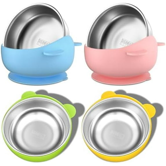 Stainless Steel Baby Bowls with Suction, 2-in-1 SUS304 Toddlers Bowl ...