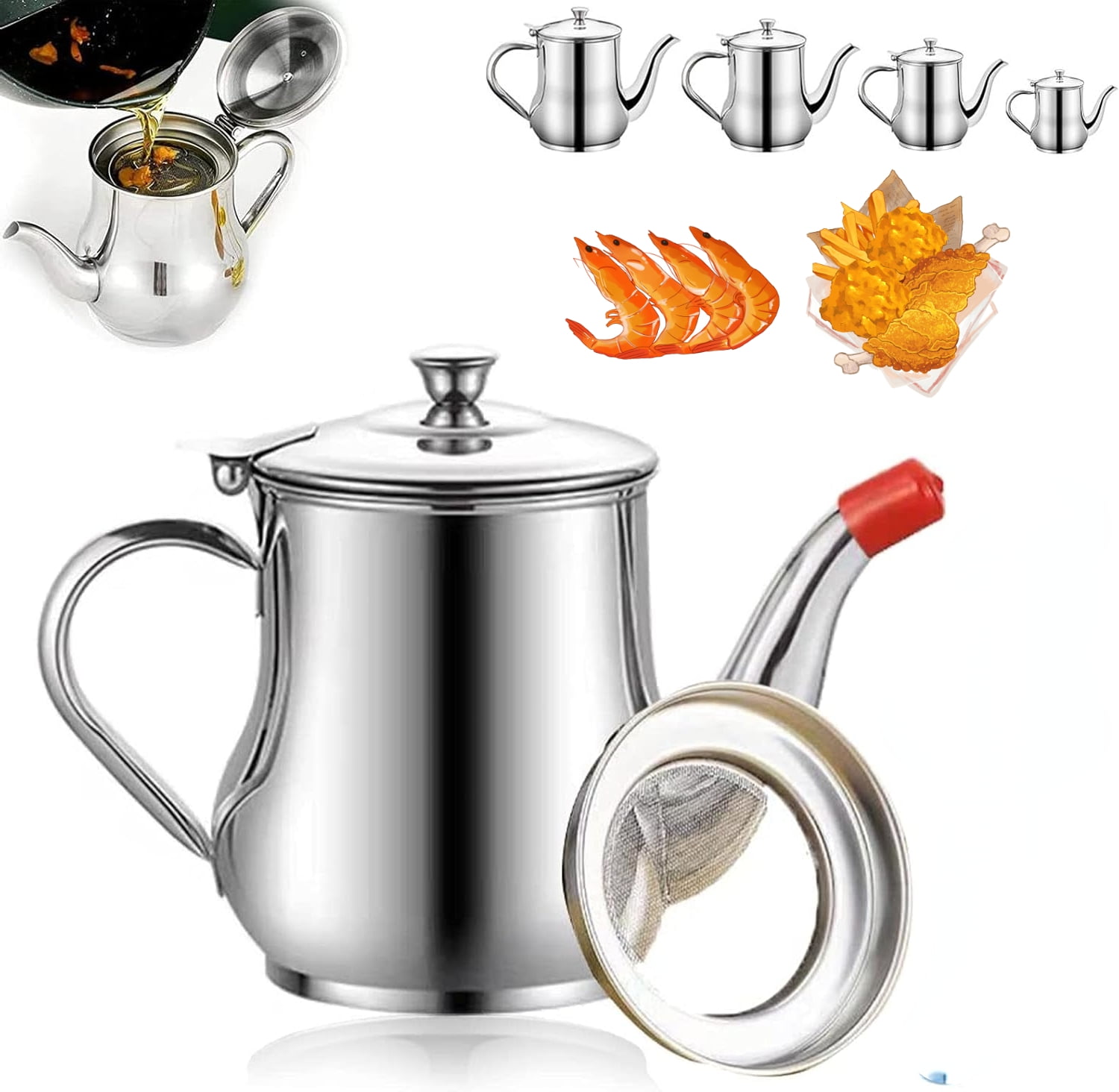 Stainless Steel Bacon Grease Container with Strainer and Spout ...